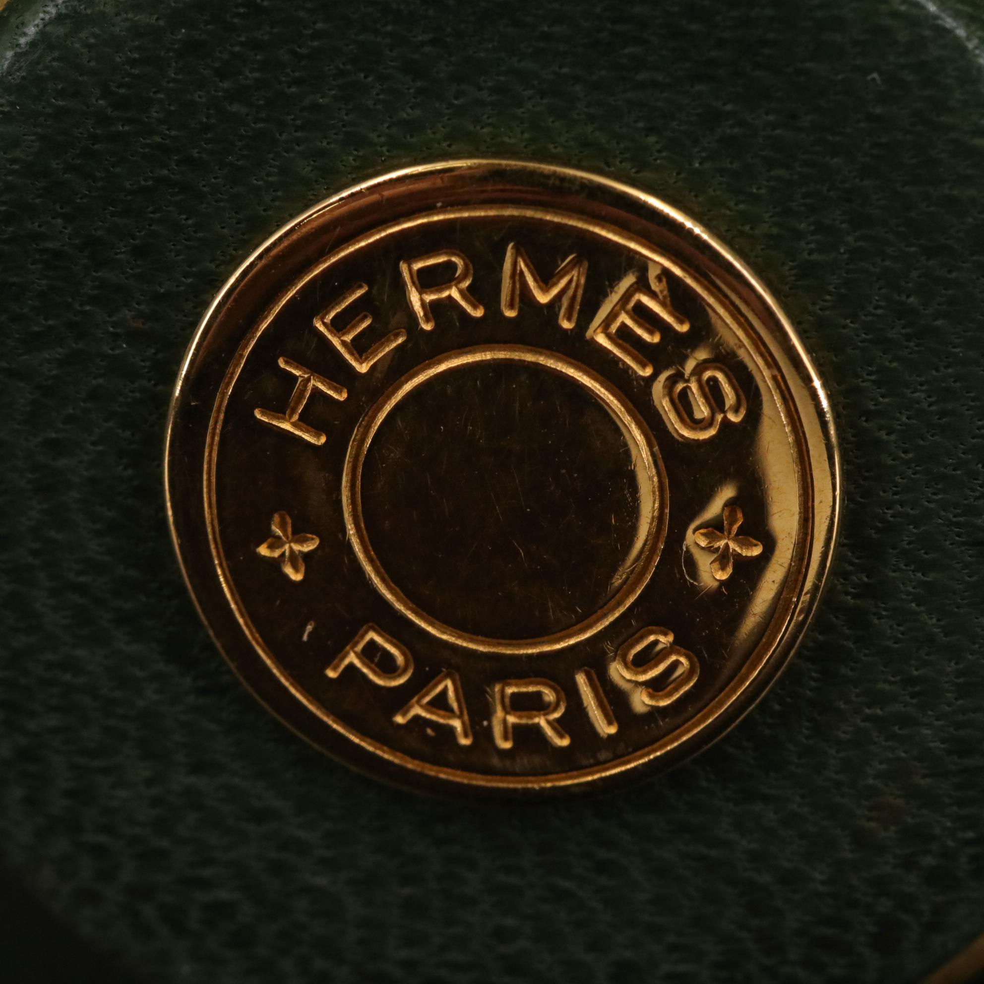 Hermès Green Leather Logo Button Earrings with Box | EBTH