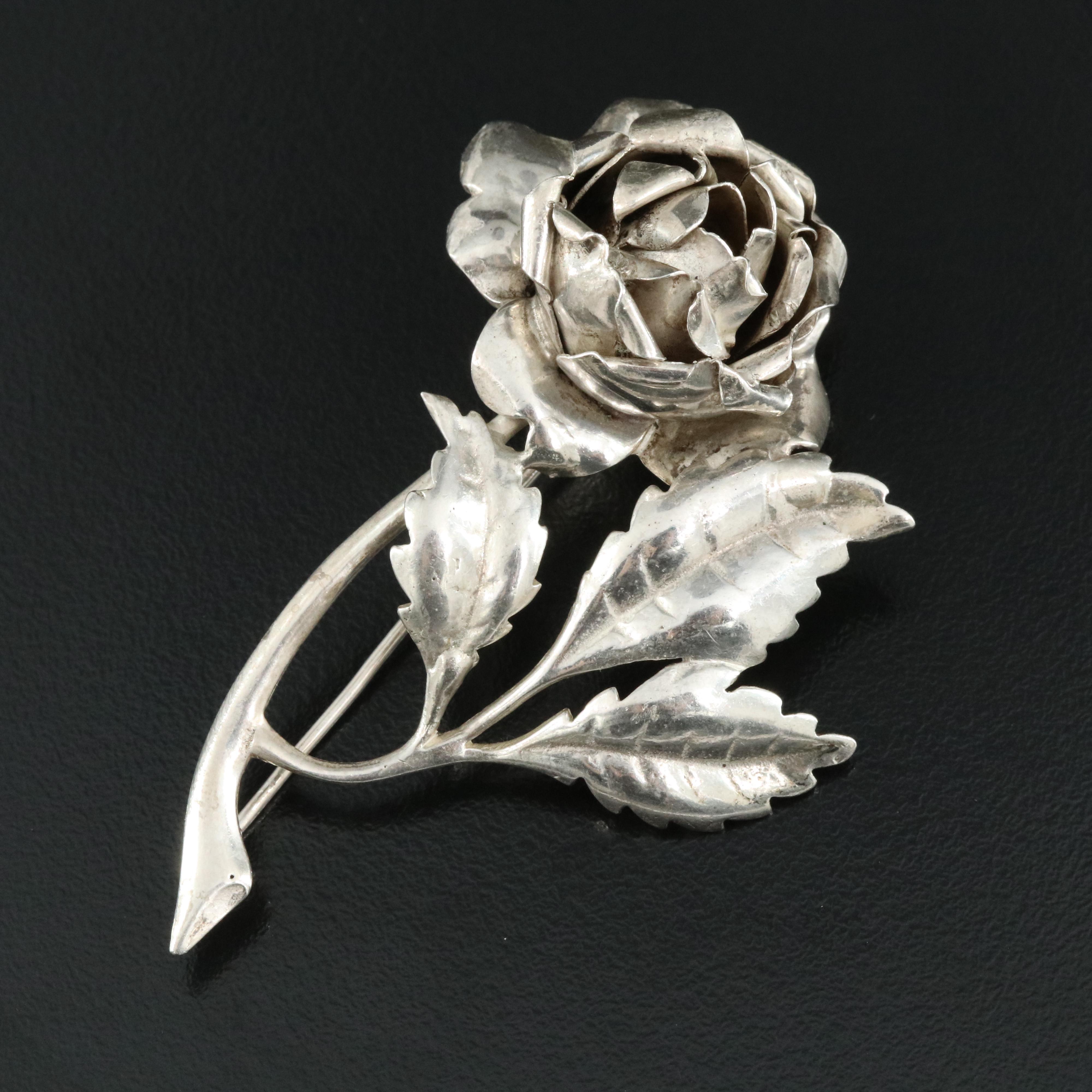 Sterling Rose Brooch | EBTH