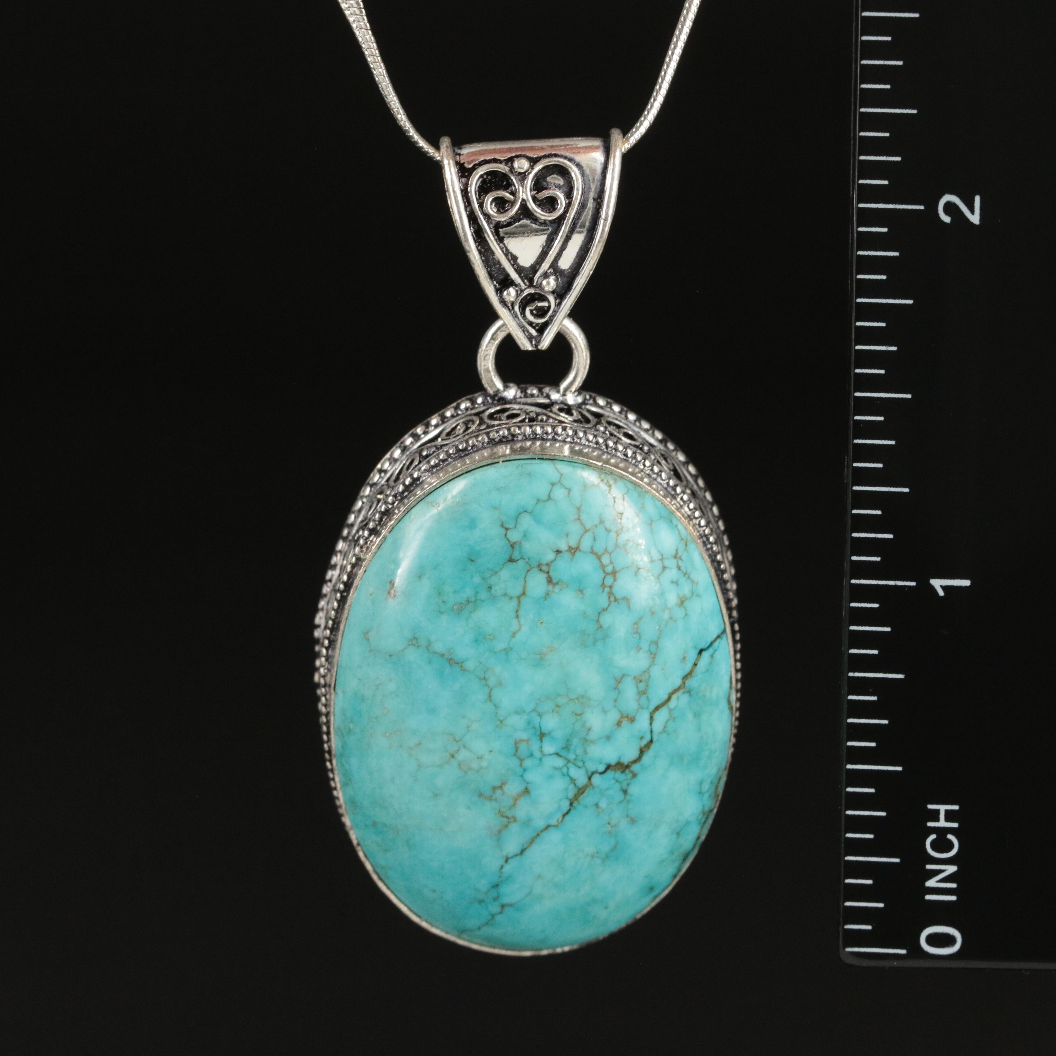 Sterling Howlite Pendant Necklace with Filigree Design | EBTH