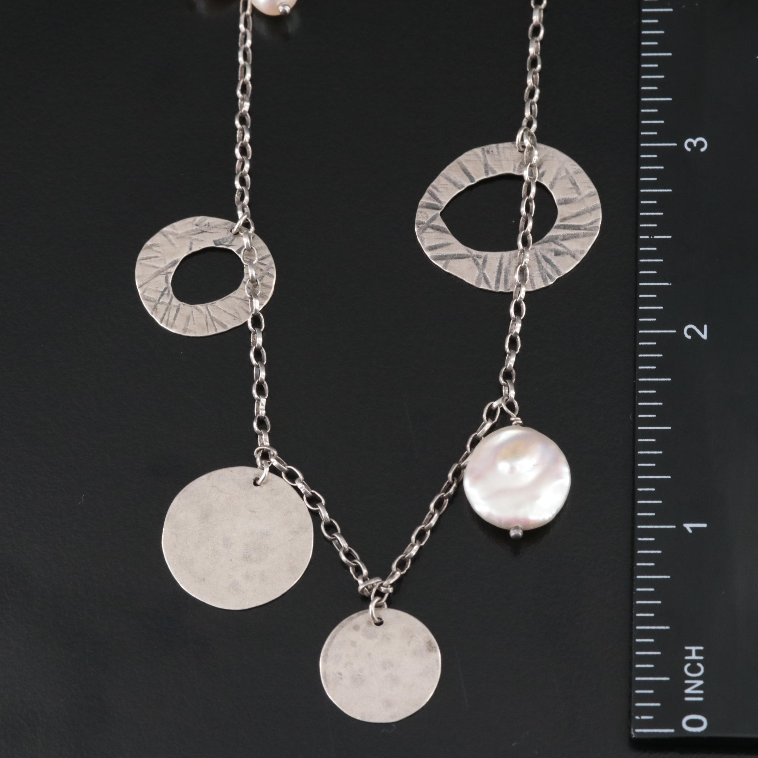 Silpada Sterling Hammered Disk and Pearl Necklace | EBTH