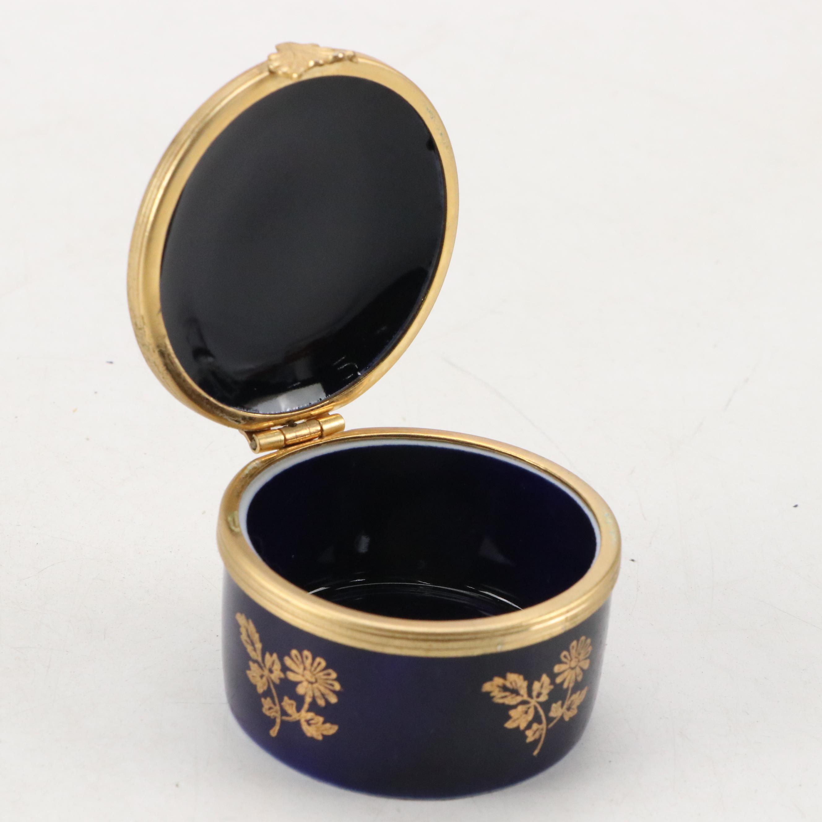 English Enameled Patch Box with Kämmer Volkstedt and Castel Porcelain ...