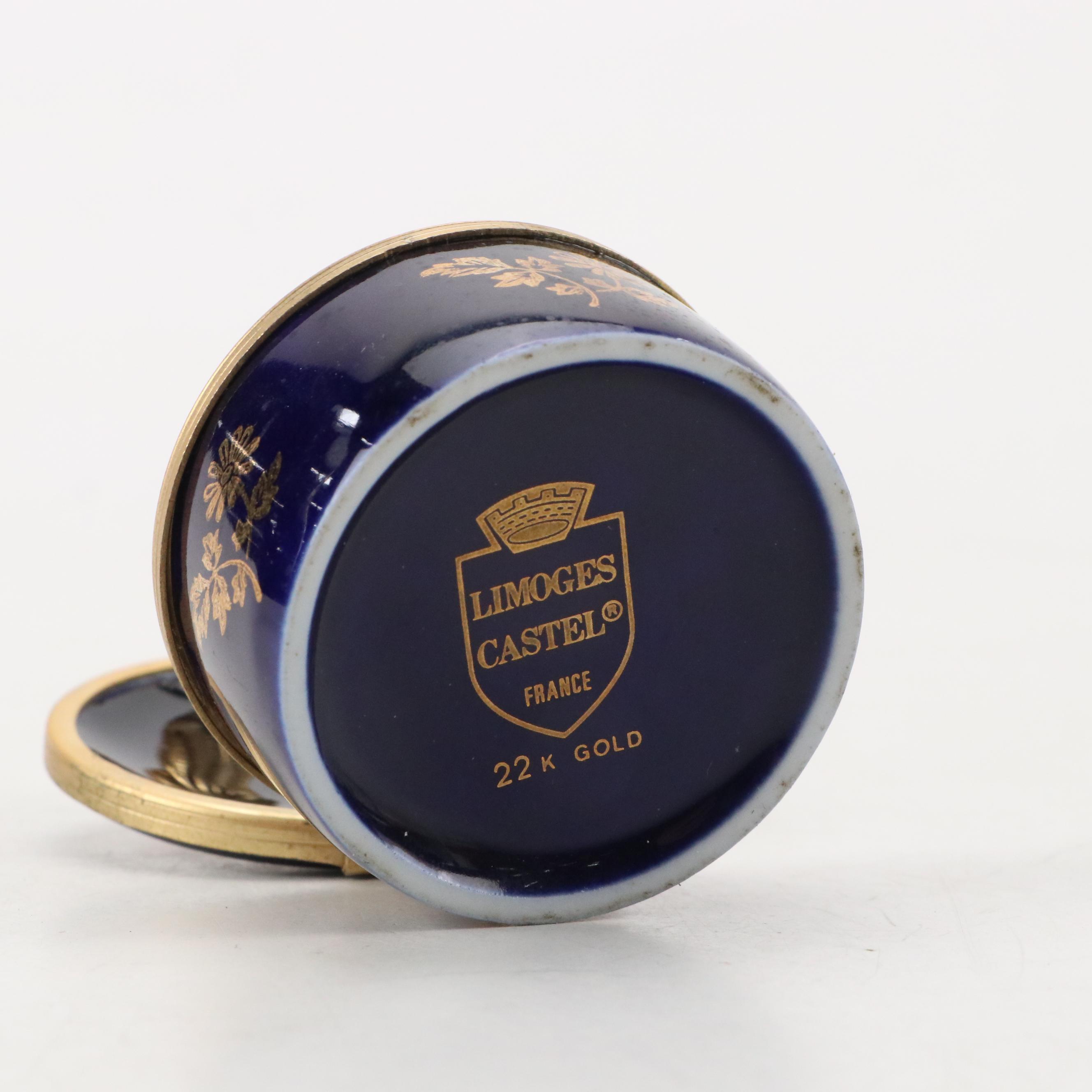 English Enameled Patch Box with Kämmer Volkstedt and Castel Porcelain ...