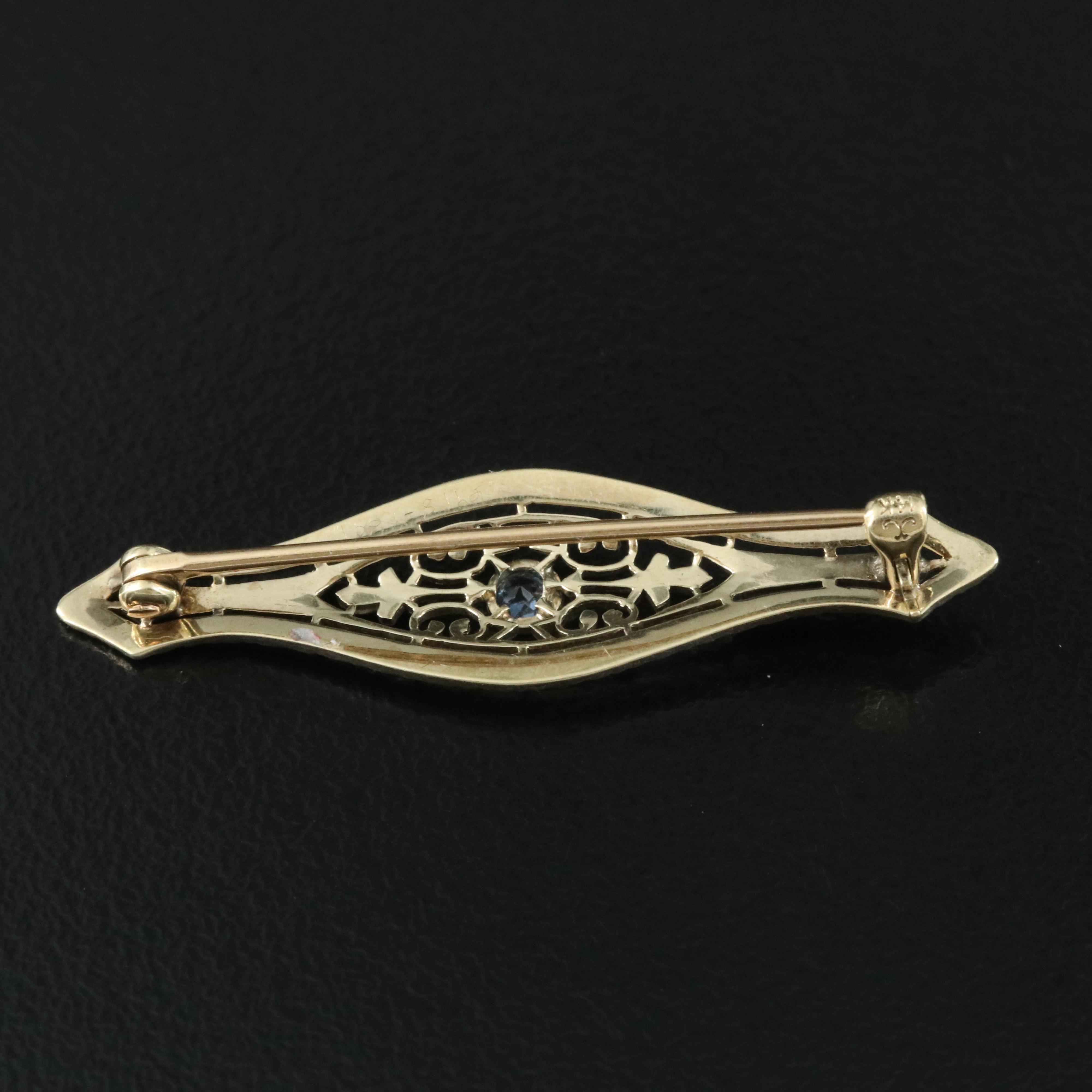 Krementz Art Deco 14K with Platinum Accent Sapphire Brooch/Pin | EBTH