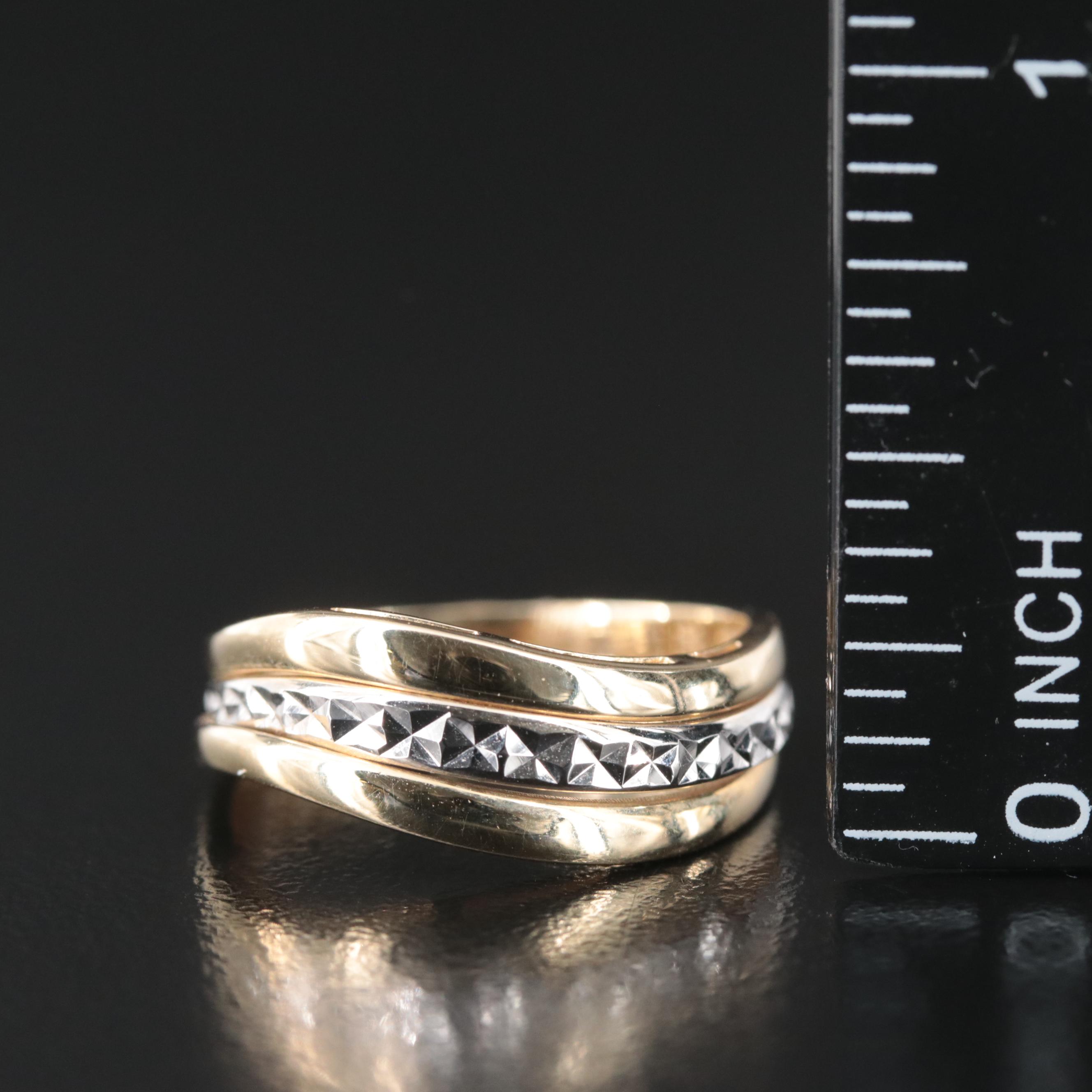 14K Wave Ring with Diamond Cut Accent | EBTH