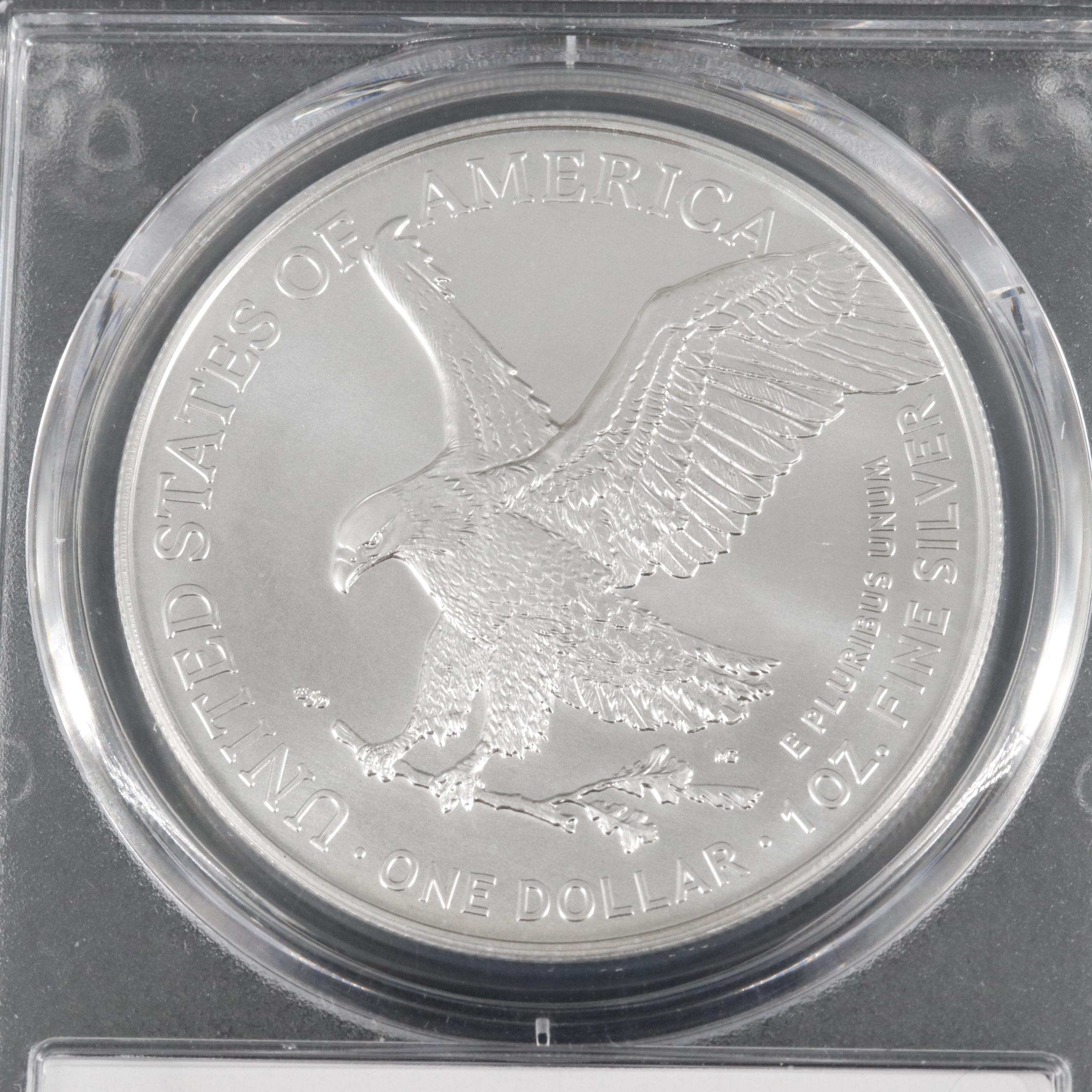 PCGS MS70 2022 First release $1 Silver Eagle Signed by Designer Emily ...