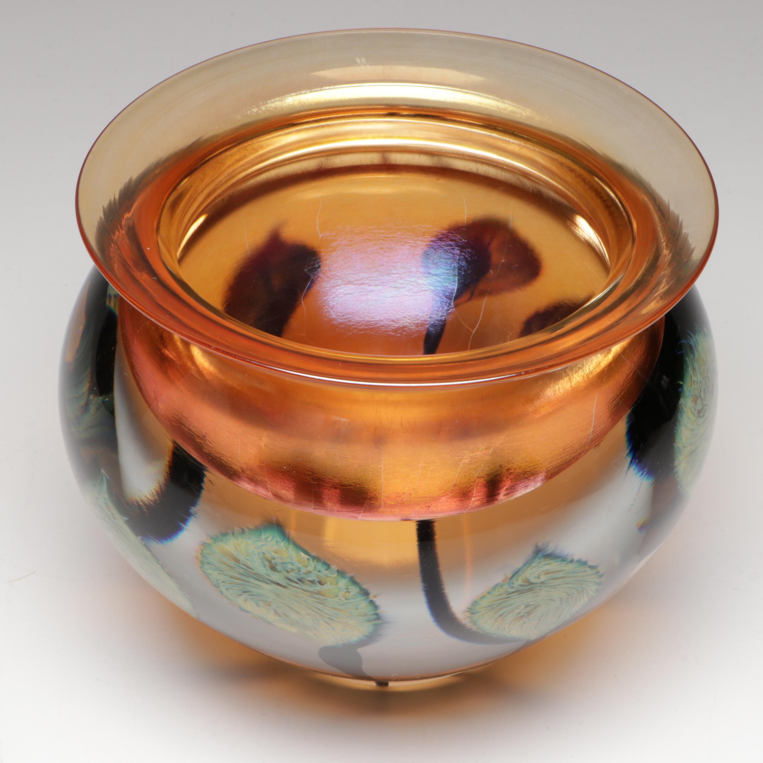 David Lotton "Leaf & Vine" Handblown Iridescent Studio Art Glass Vase ...