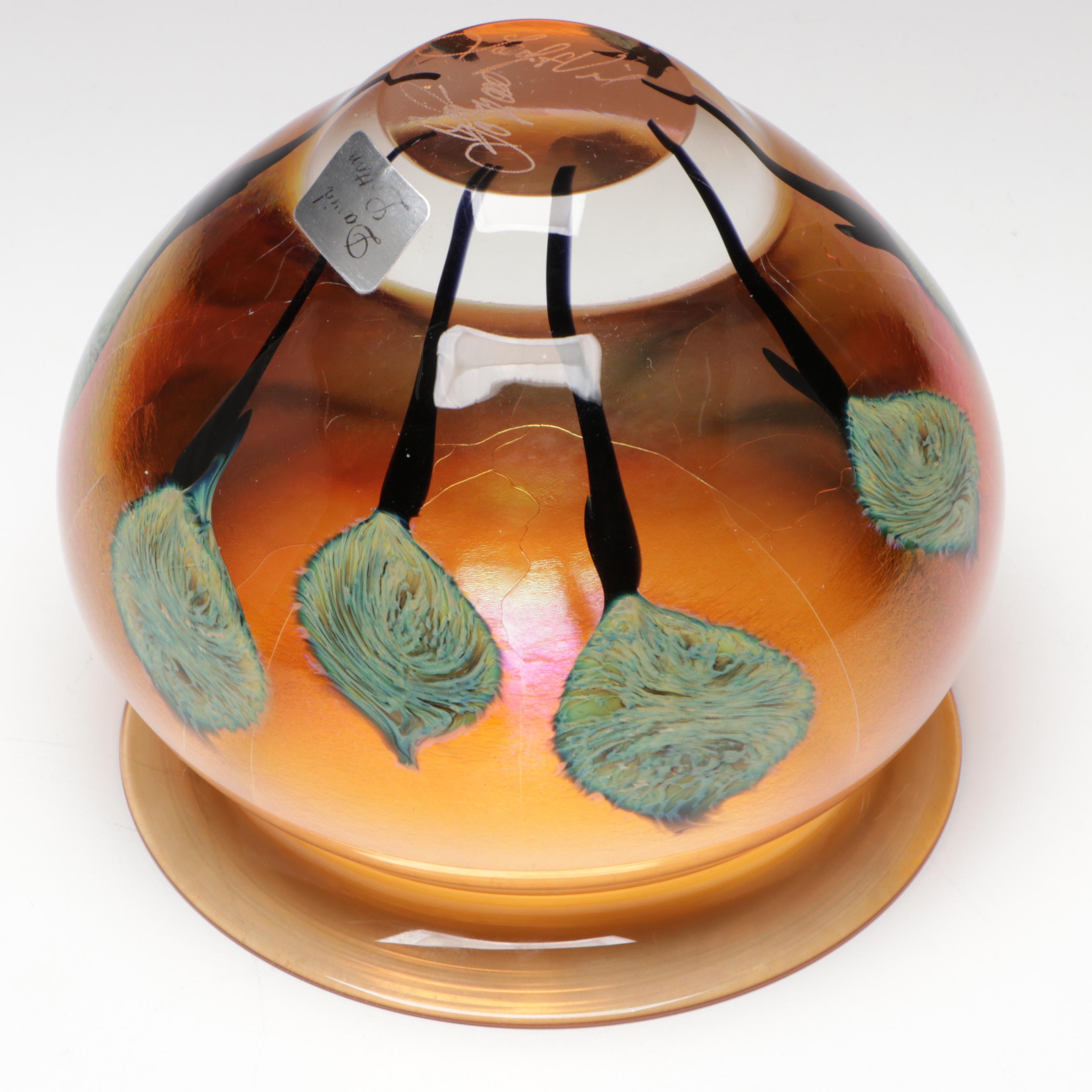 David Lotton "Leaf & Vine" Handblown Iridescent Studio Art Glass Vase ...