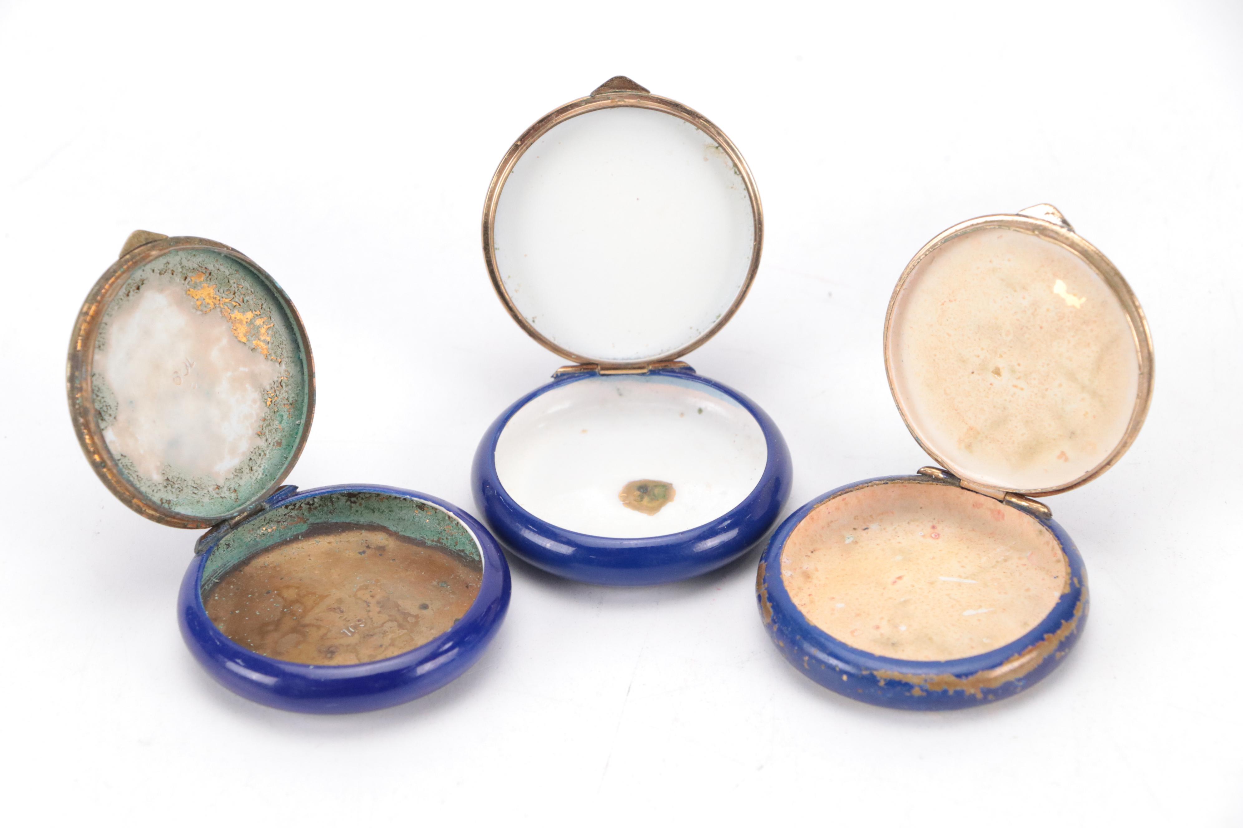 Victorian Style Brass Topped Cobalt Glass Perfume Bottle and Enamel ...