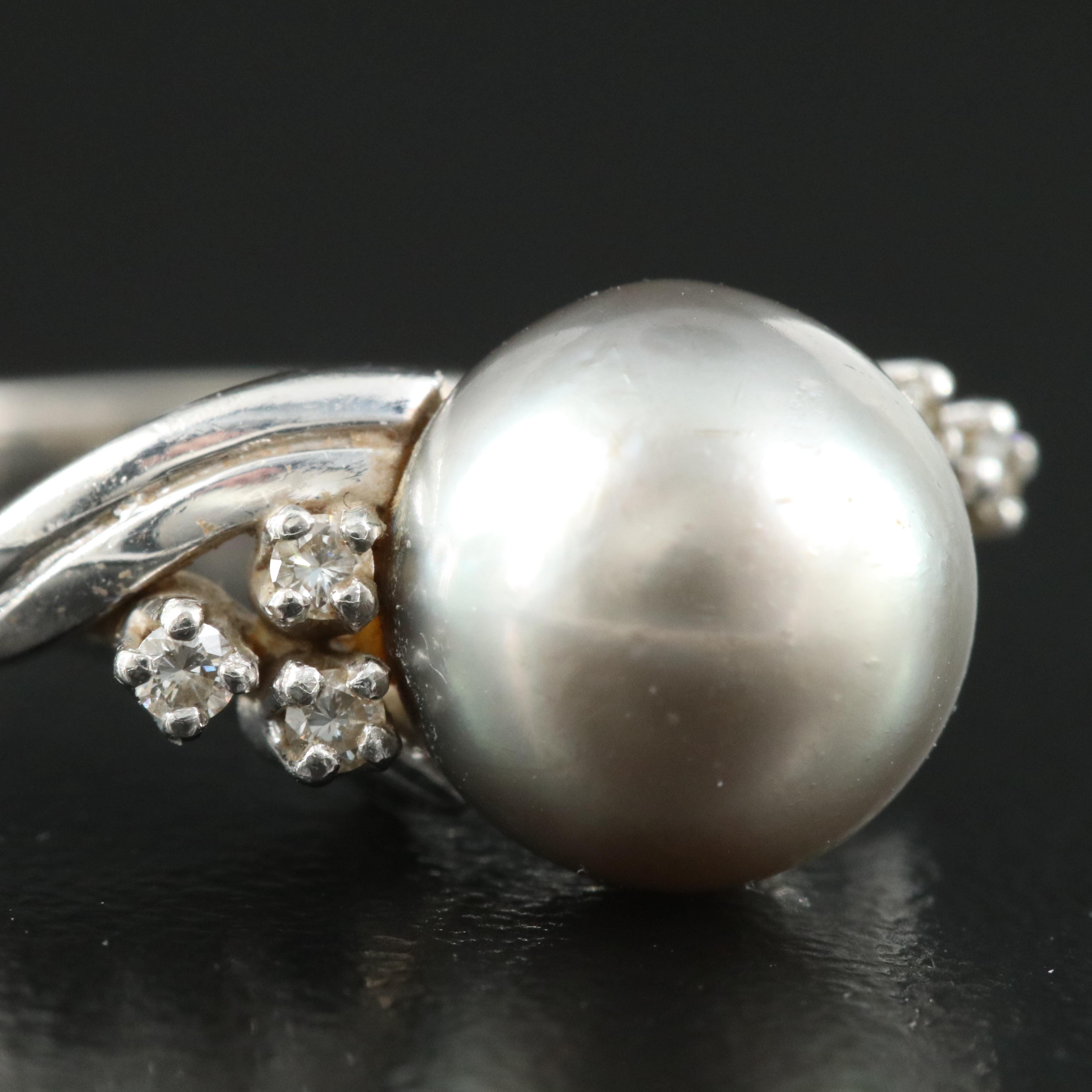 Mikimoto Platinum Pearl and Diamond Ring | EBTH