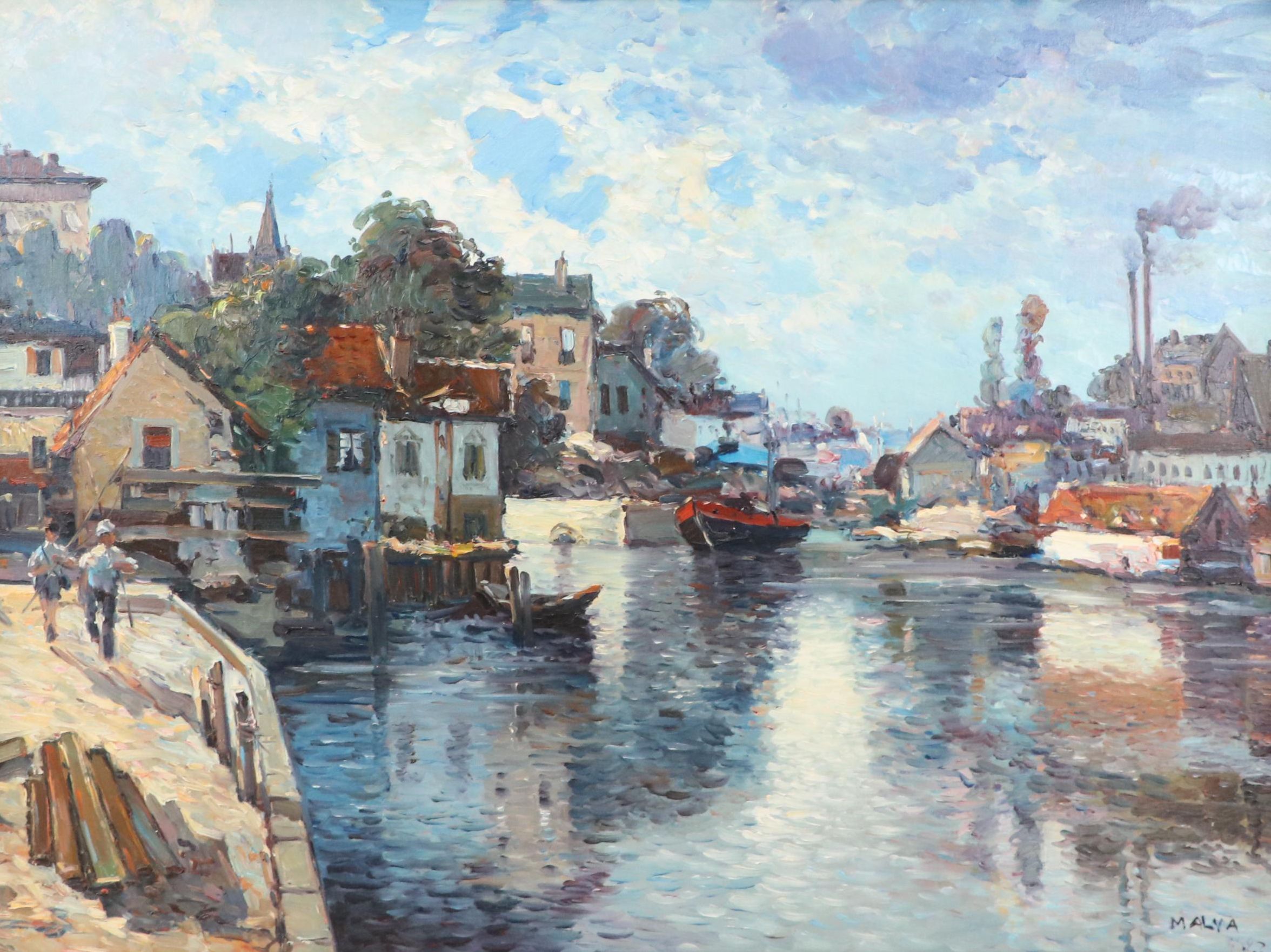 Omar Hamdi Malva Waterscape Scene Oil Painting, 1983 | EBTH