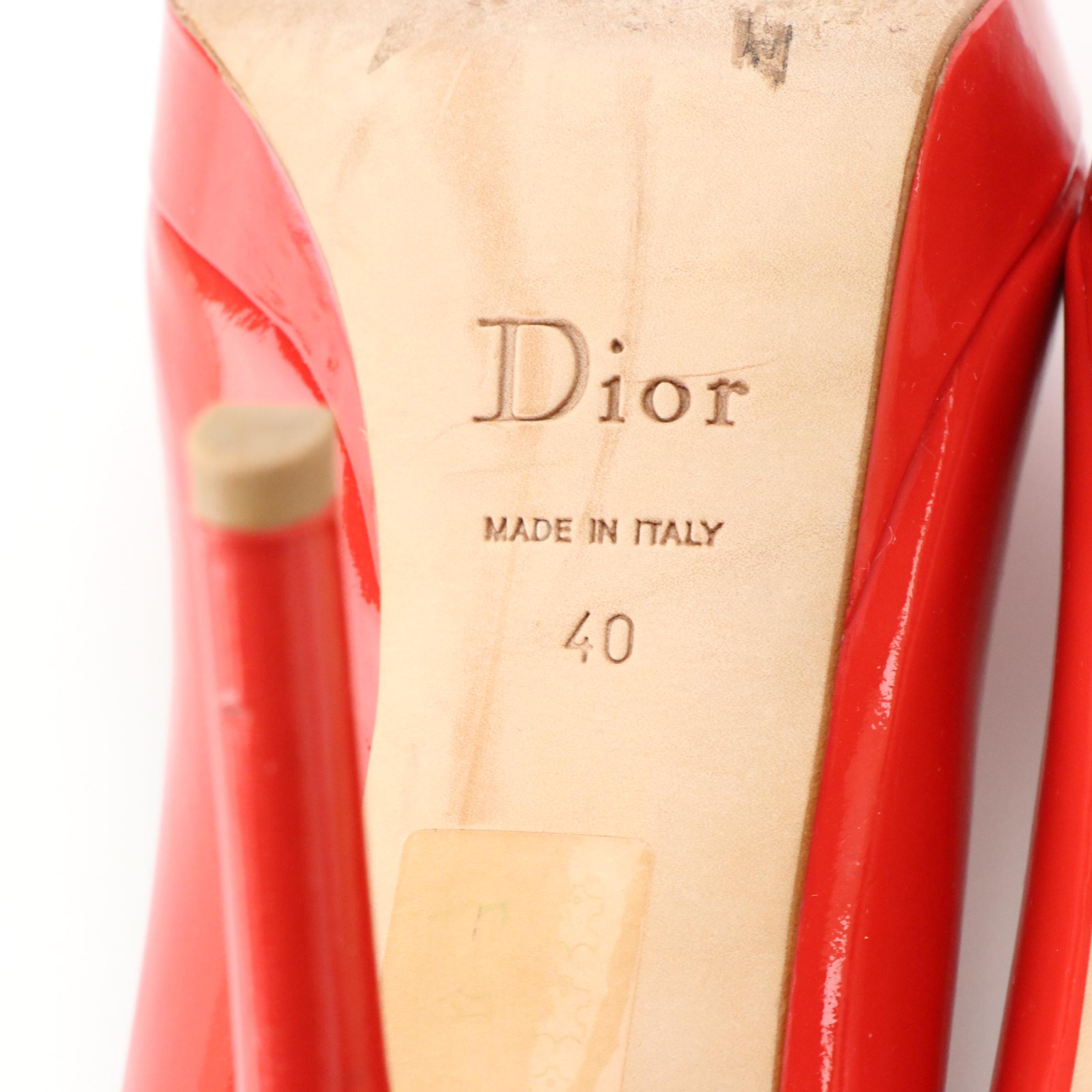 Christian Dior Candy Apple Red Patent Leather Peep-Toe Pumps | EBTH