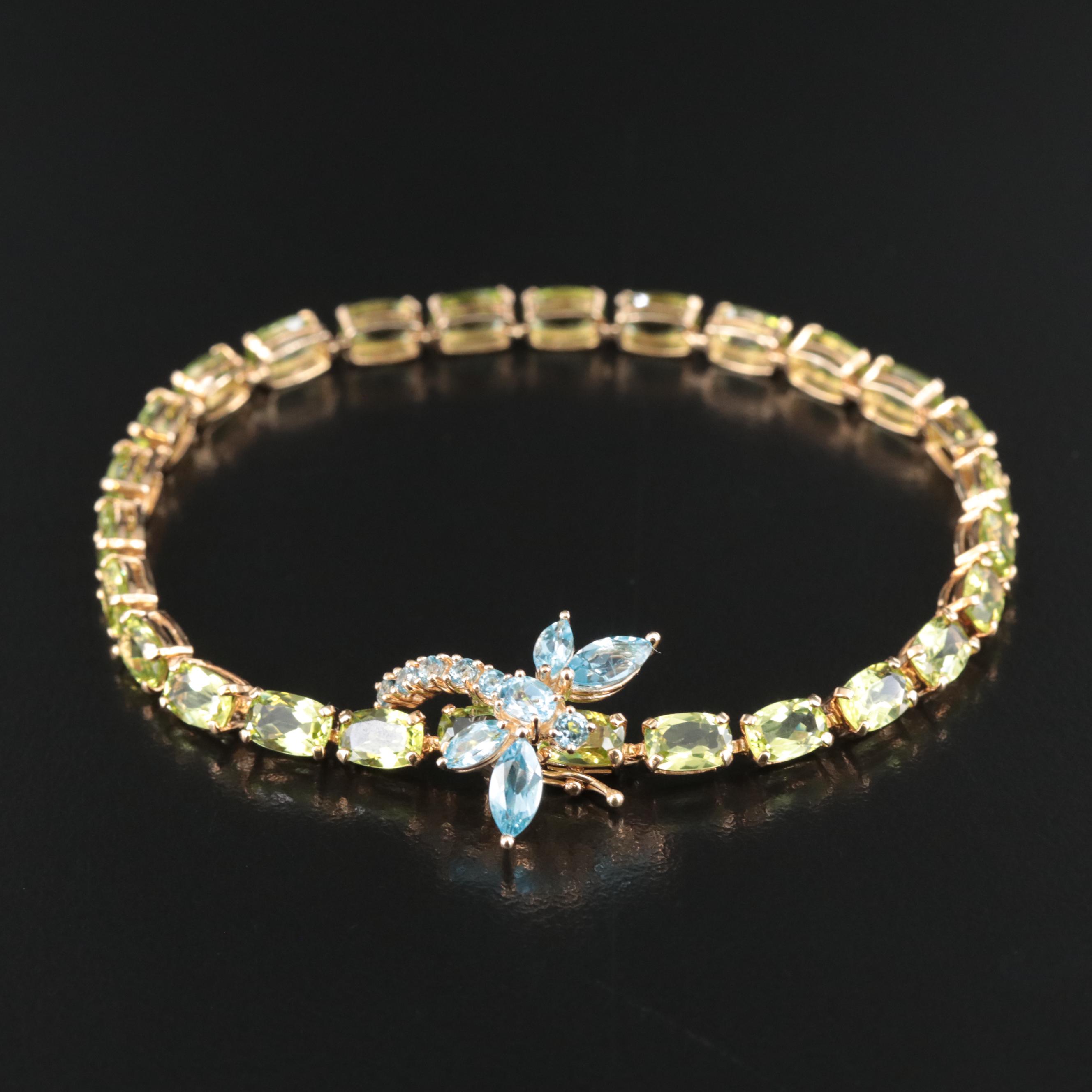 14K Peridot Line Bracelet with Topaz Dragonfly Detail | EBTH