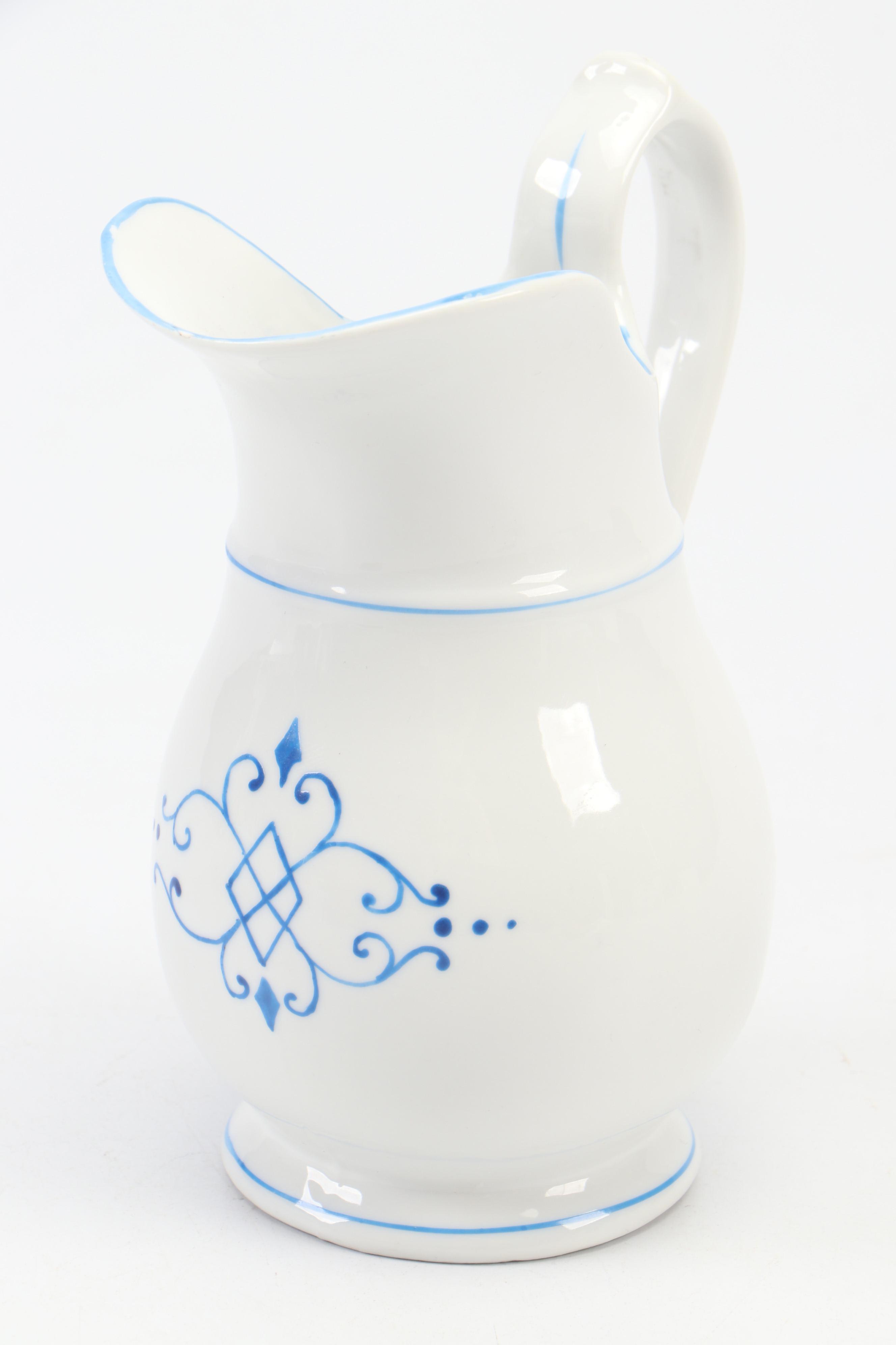 Hand-Painted Geometric Pattern Porcelain Pitcher and Basin with More | EBTH