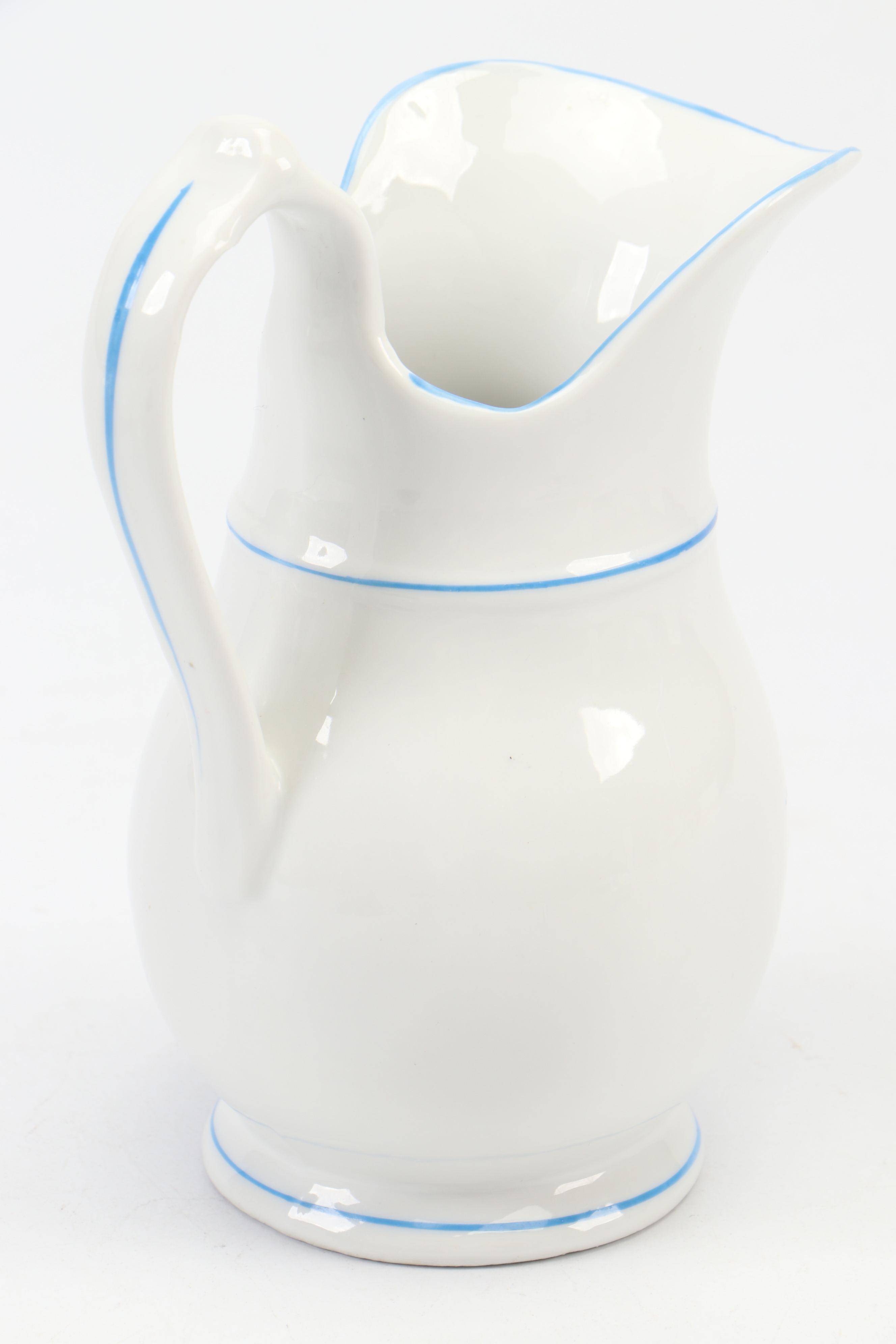 Hand-Painted Geometric Pattern Porcelain Pitcher and Basin with More | EBTH