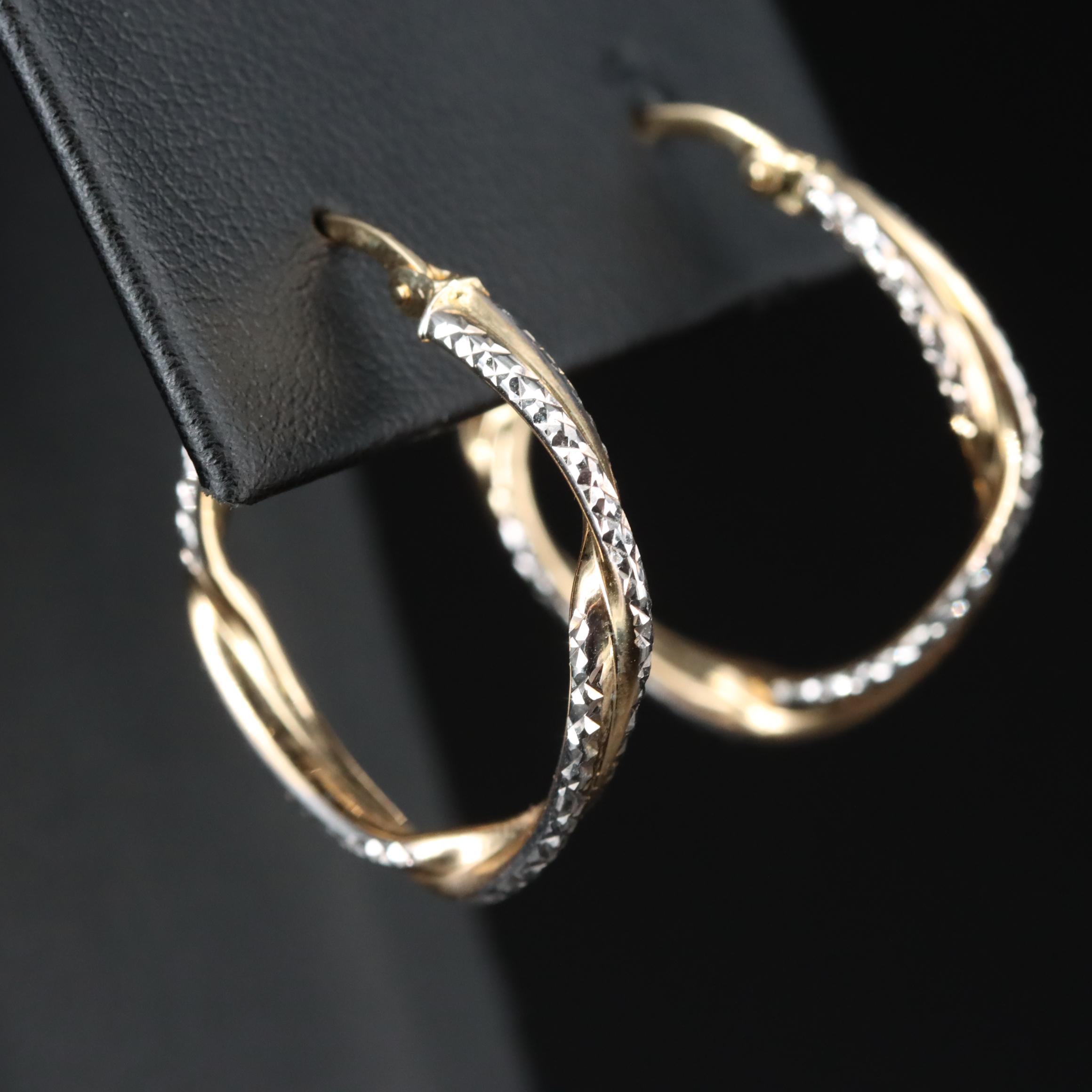 14K Diamond-Cut Style Twist Hoops | EBTH