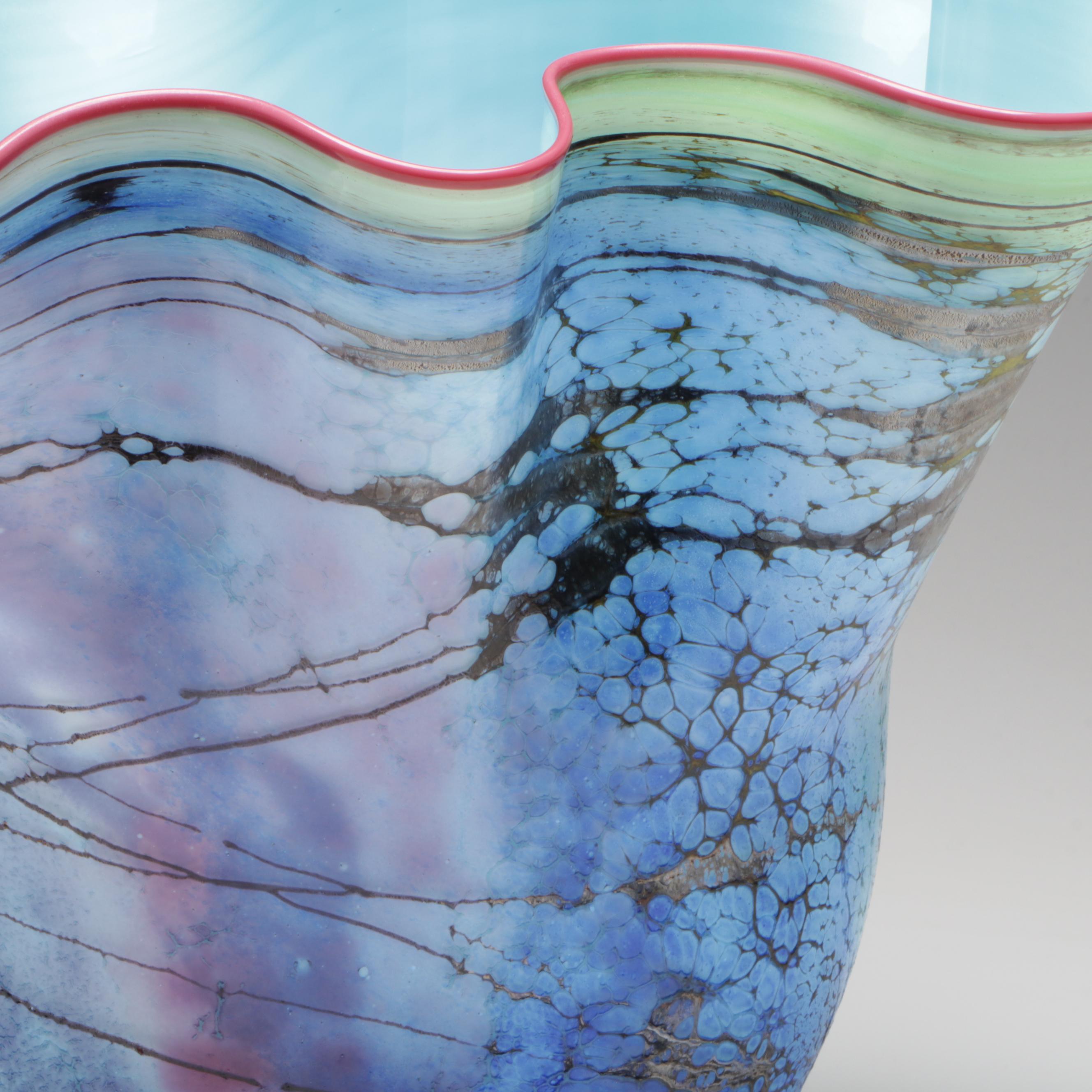 Bill Kasper Handblown Multicolor with Trailing Fluted Studio Art Glass ...