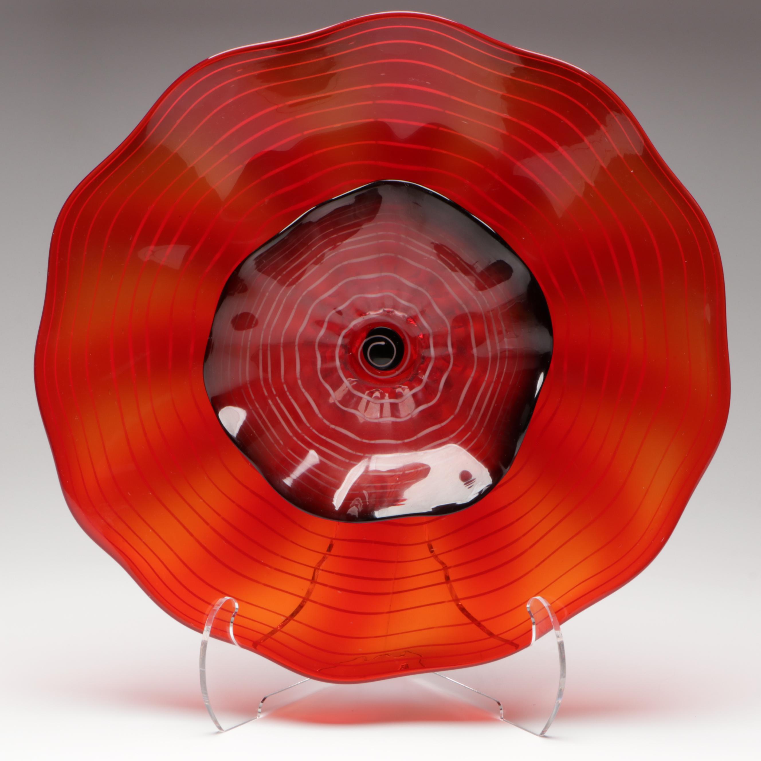 Handblown and Threaded Red Fluted Wall Mount Studio Art Glass Sculpture | Everything But The House