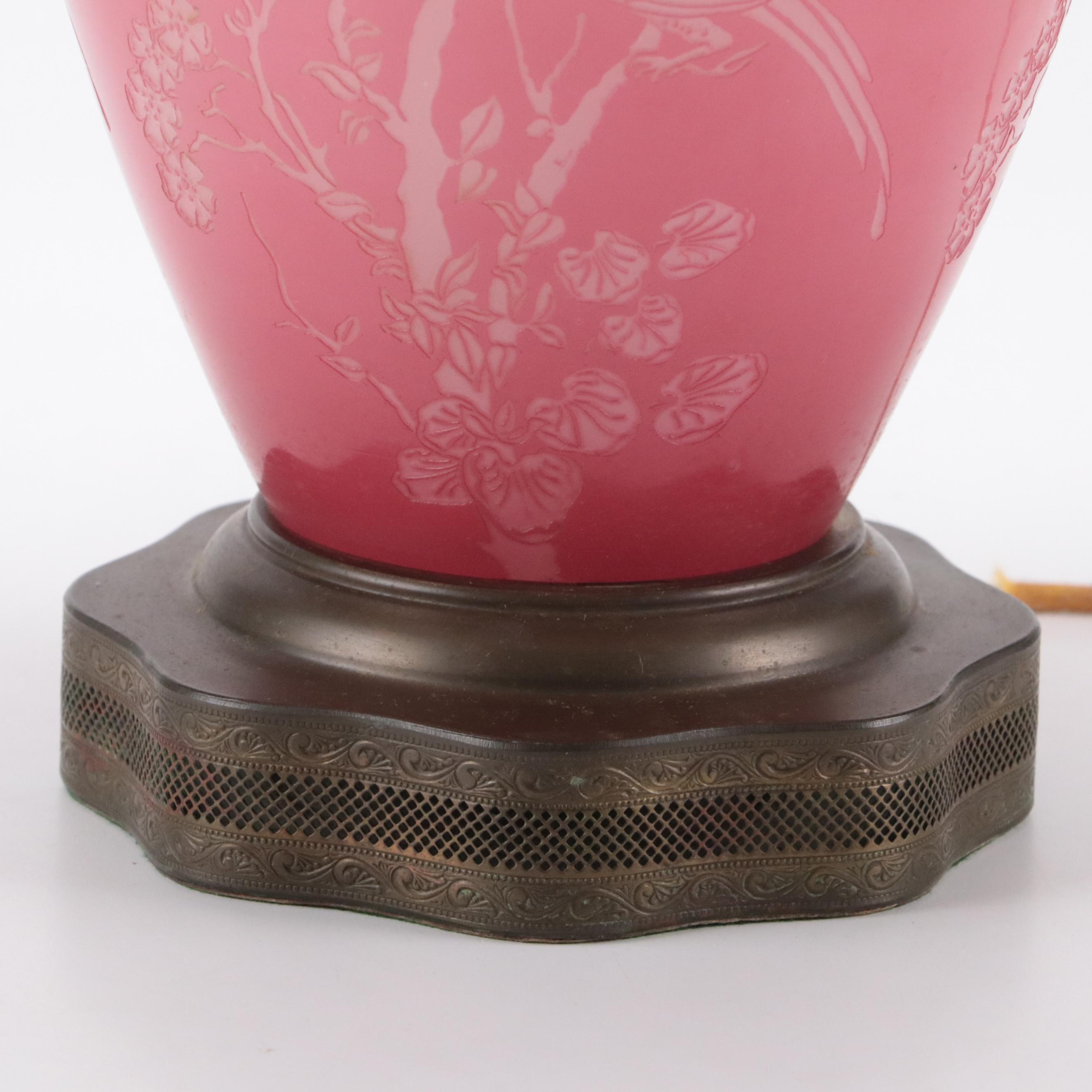 Etched Cranberry Glass Table Lamp | EBTH