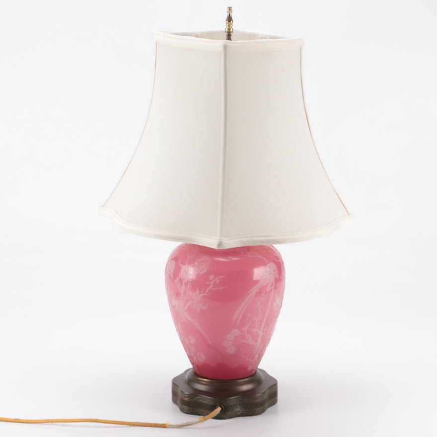 Etched Cranberry Glass Table Lamp Ebth