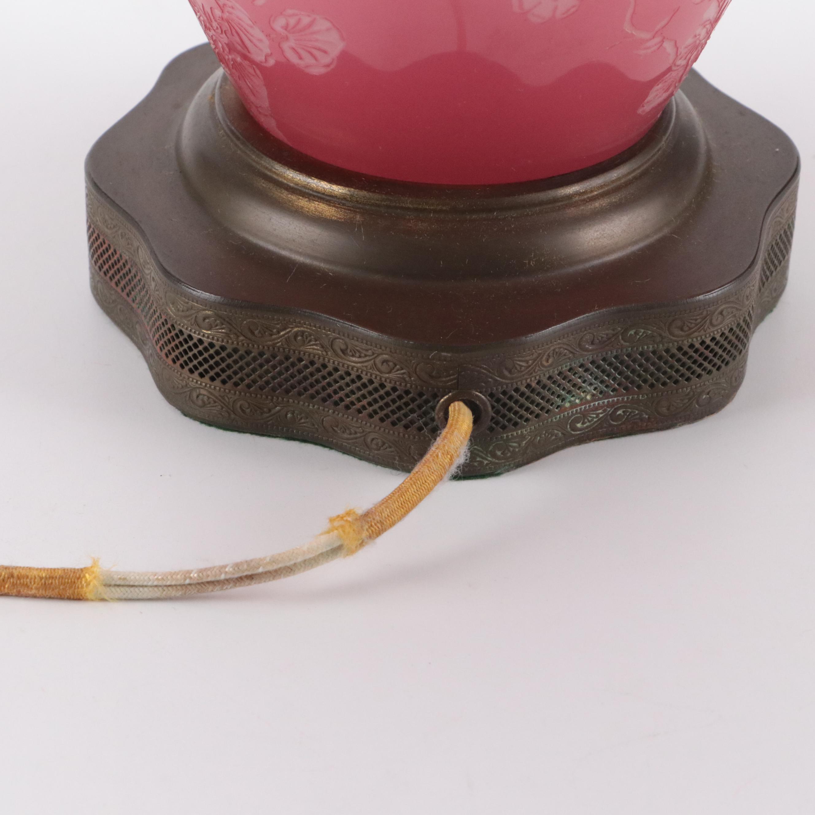 Etched Cranberry Glass Table Lamp | EBTH