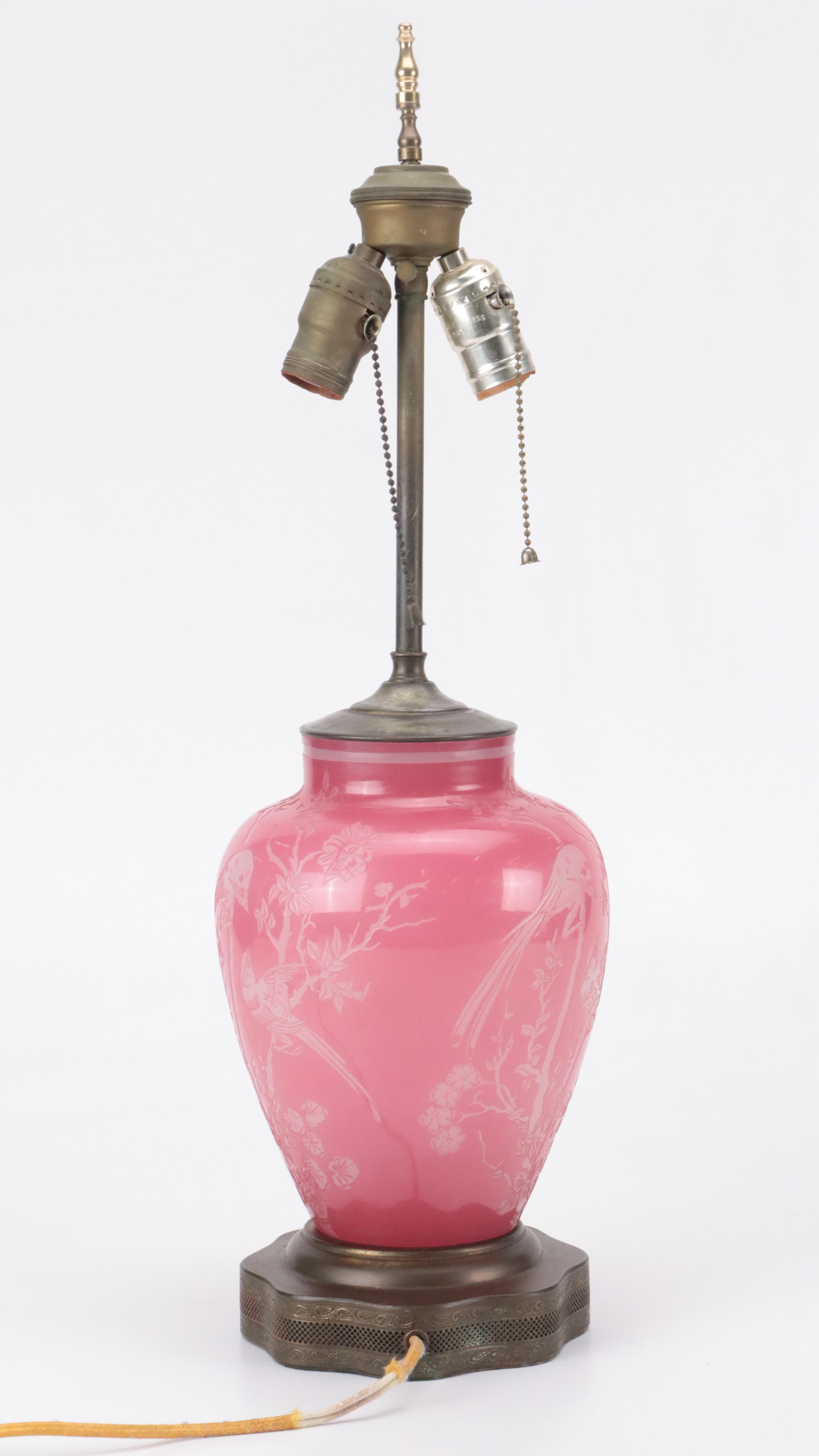 Etched Cranberry Glass Table Lamp | EBTH