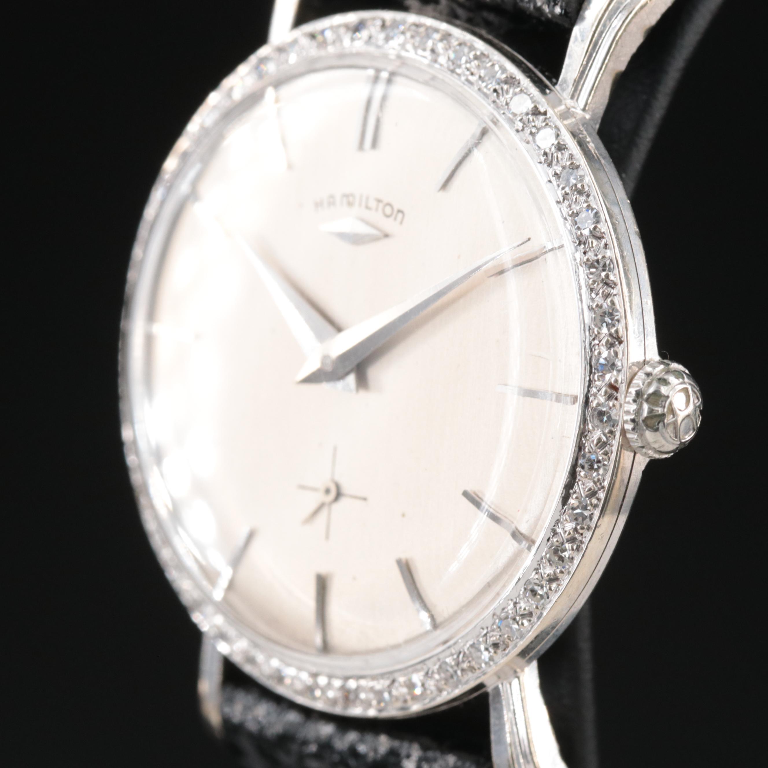 14K Hamilton Custom Diamond Bezel Stem Wind Wristwatch | Everything But ...