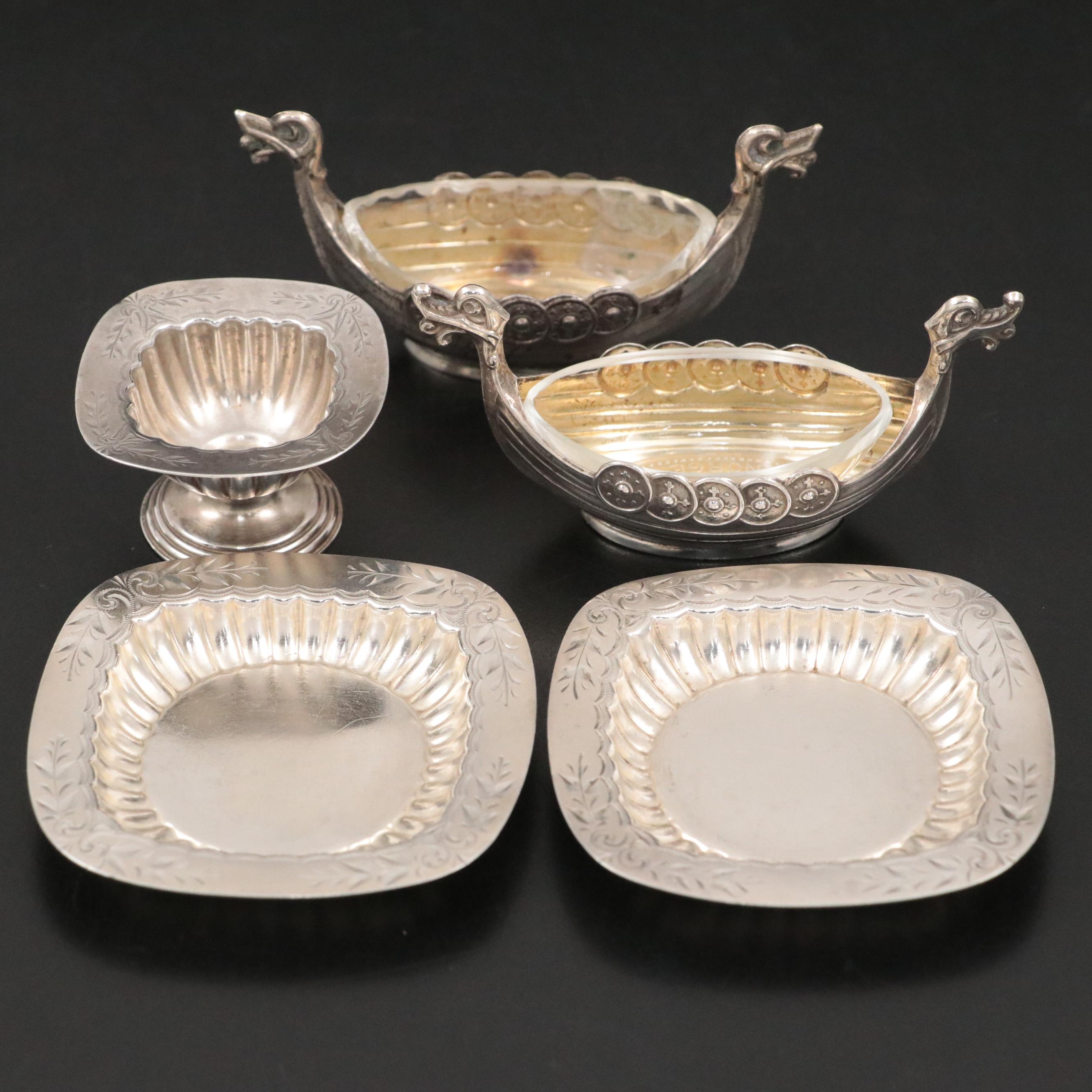 Norwegian Silver Viking Ship Salt Cellars with Other Sterling Salt ...