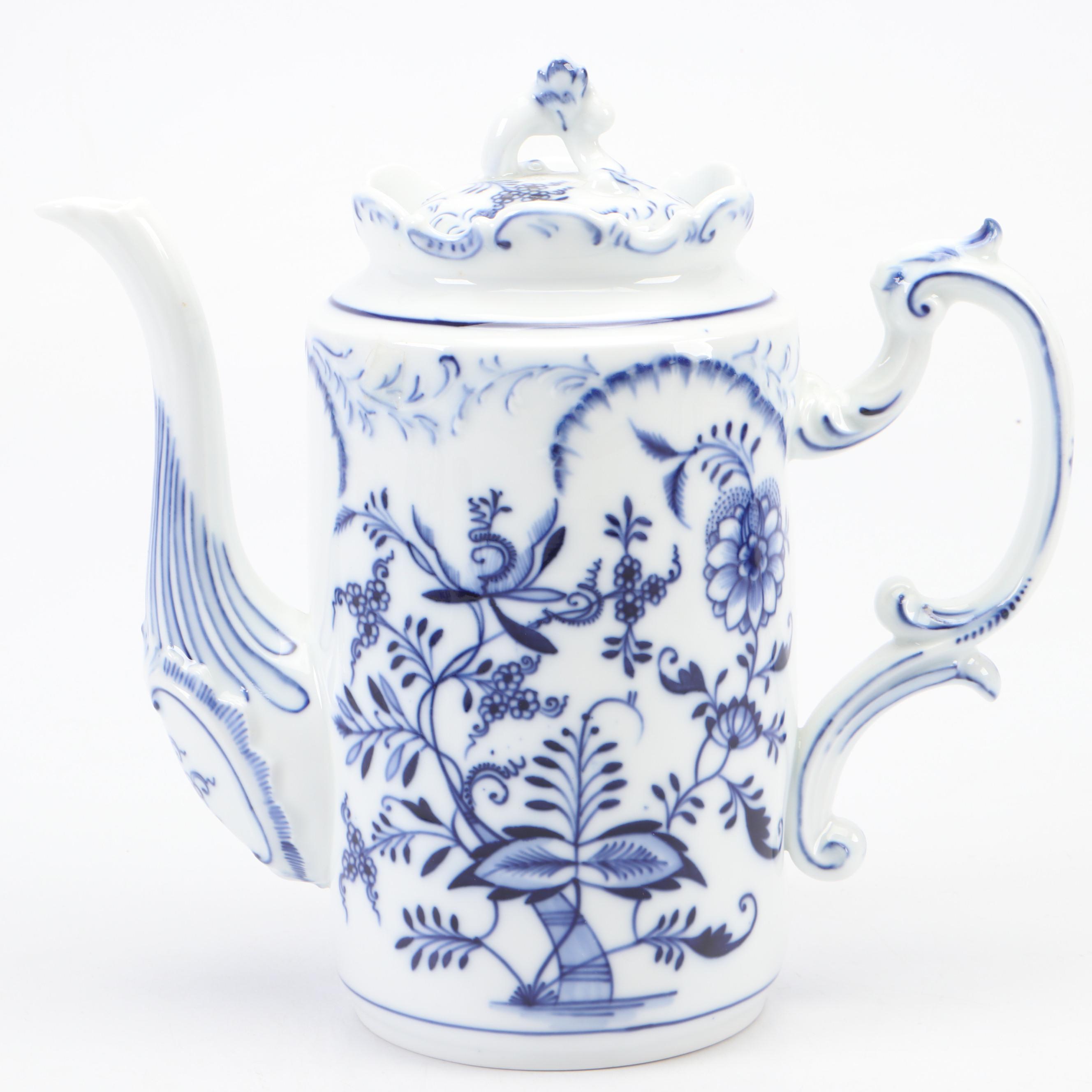 Meissen "Blue Onion" Porcelain Teapot with German Porcelain Creamer and ...
