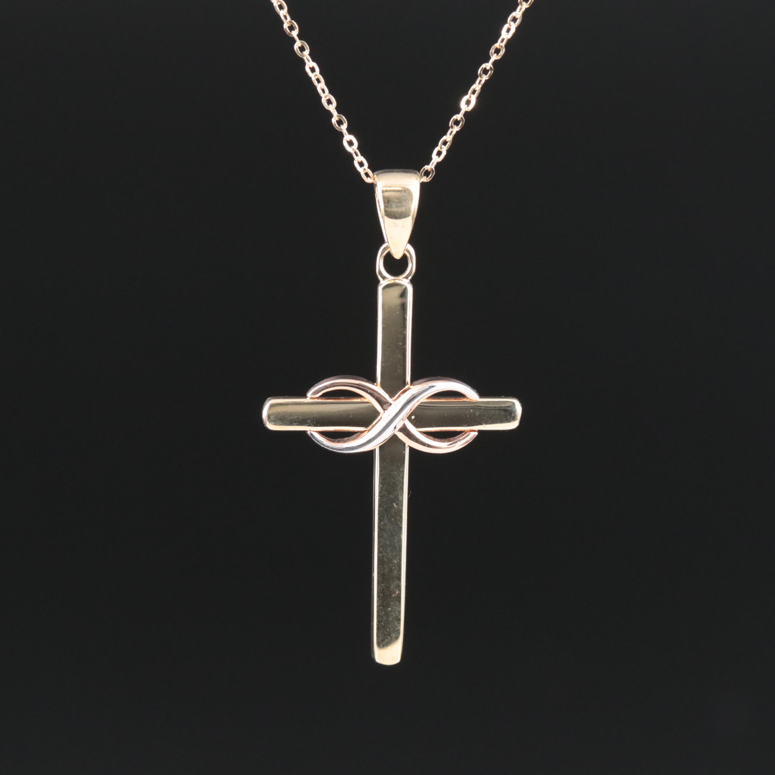 14K Infinity Cross Necklace with Two-Tone Accents | EBTH