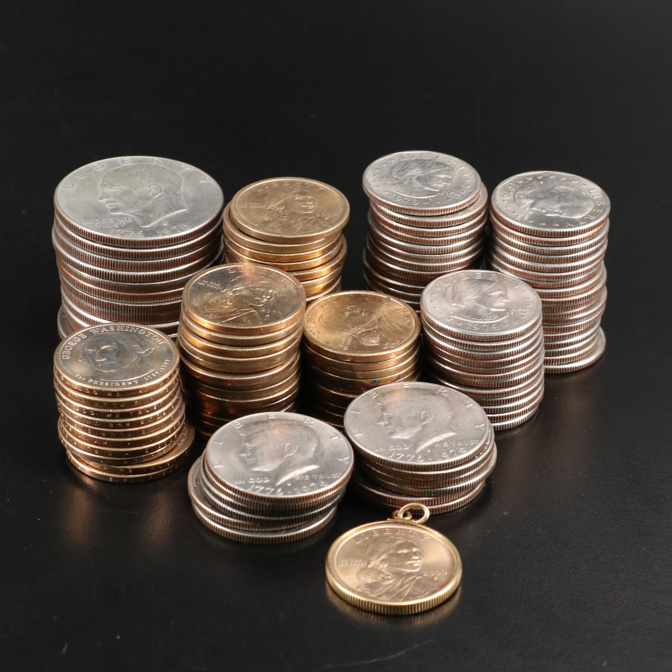 Collection of 113 United States Dollar Coins and 12 Kennedy Half ...