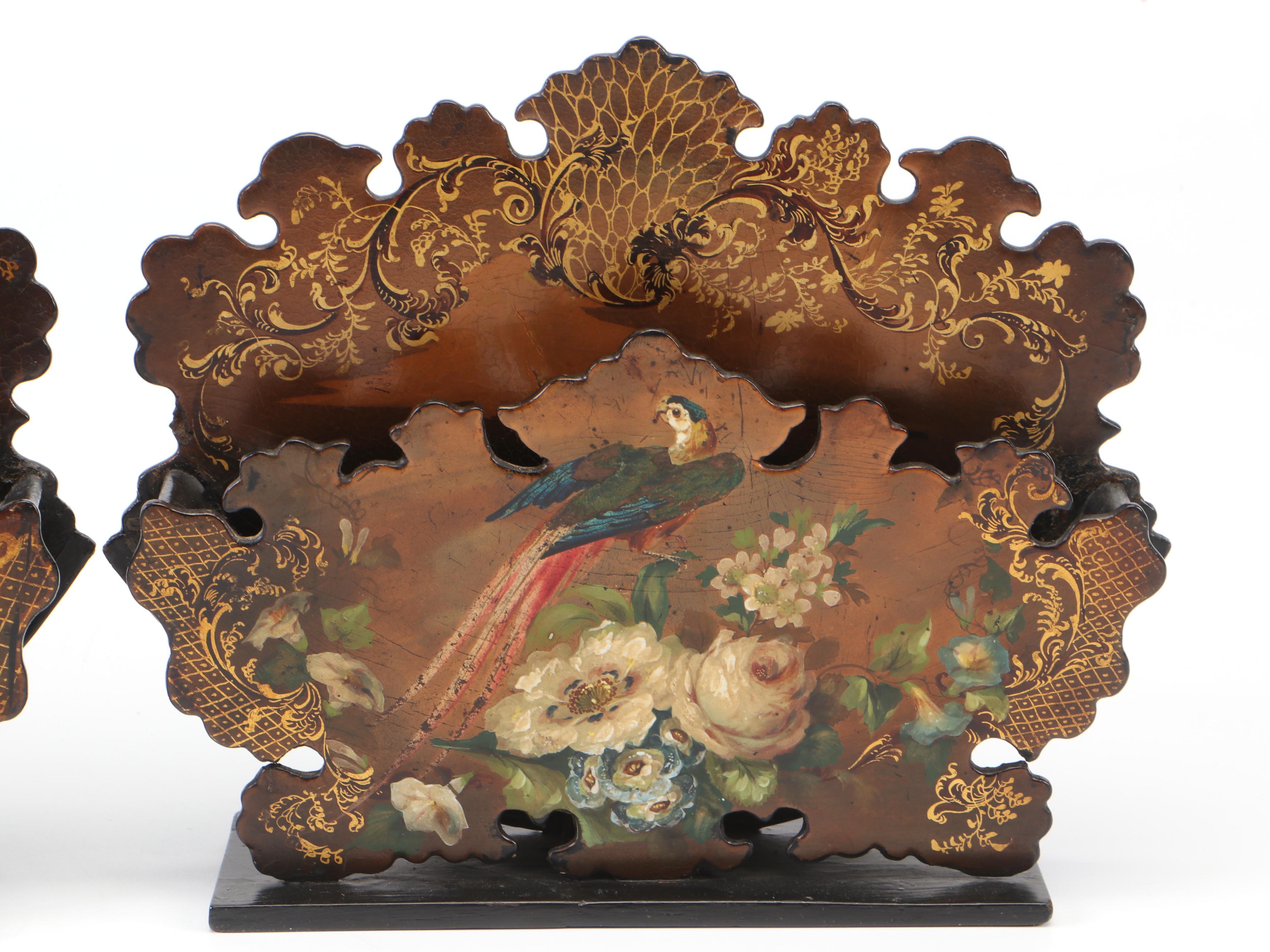 Victorian Style Lacquered Letter Stands With Natural World Motifs | EBTH