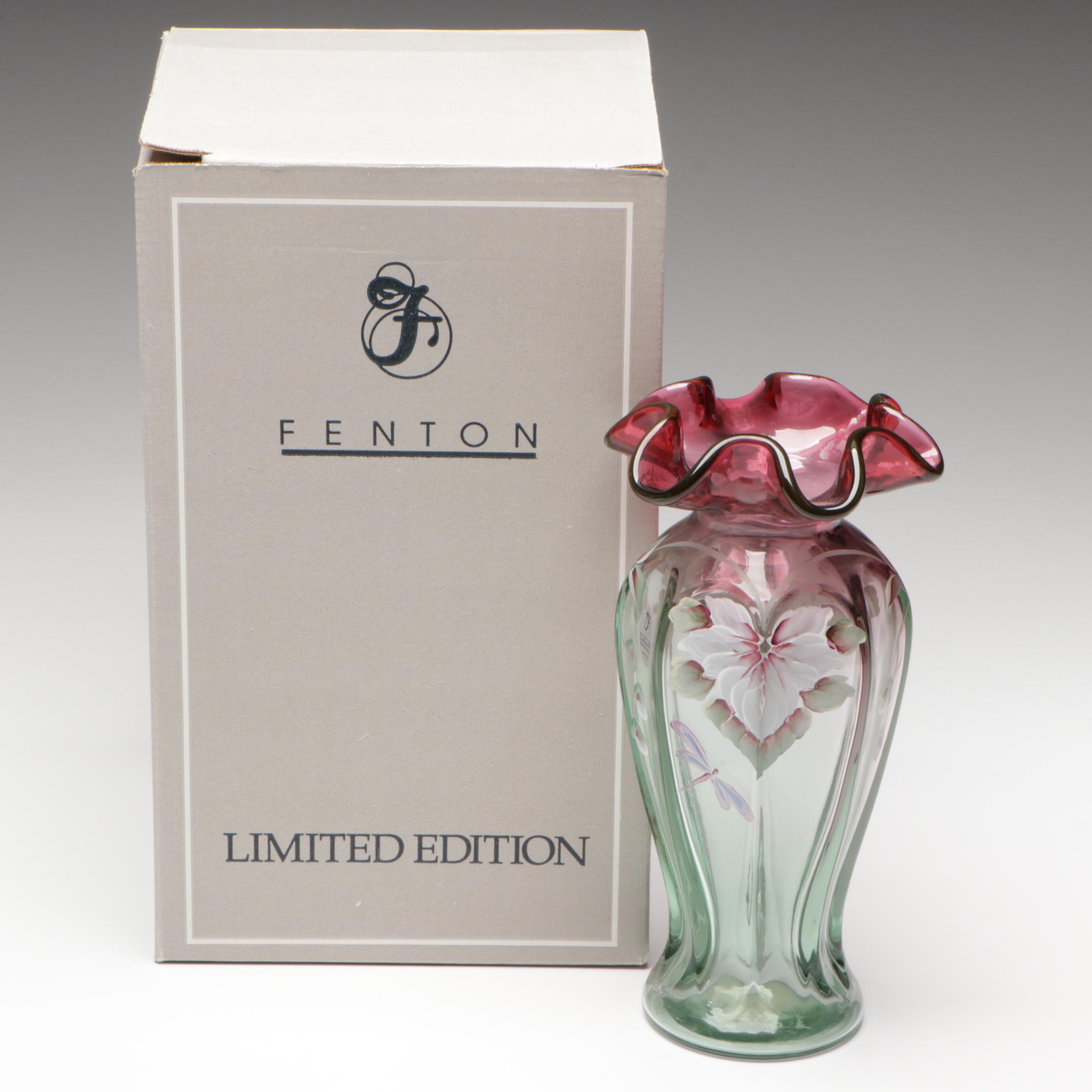 Fenton Glass Rubina Verde Hand-Painted Vase | EBTH