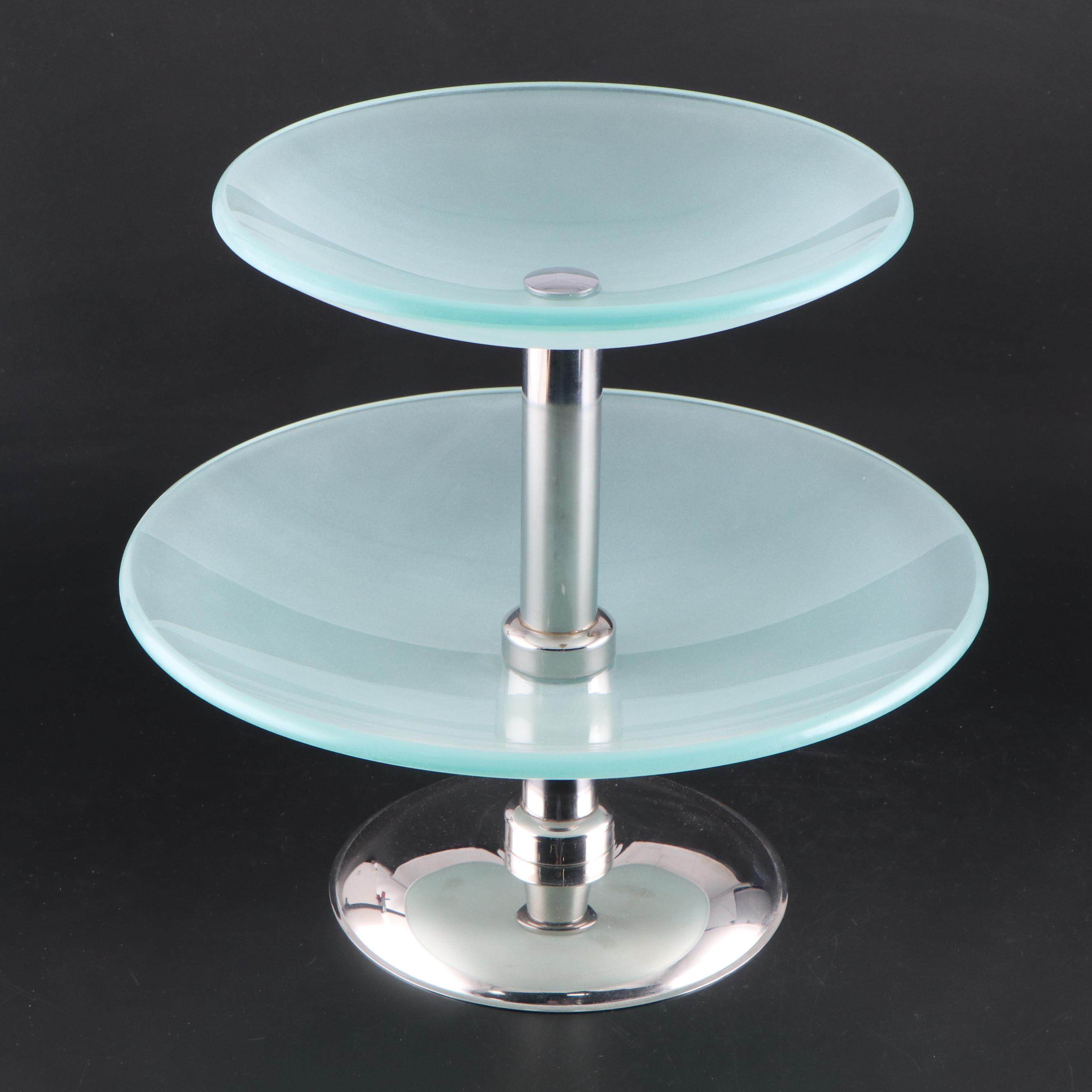 Deagostini Glass and Chrome Two-Tier Dessert Stand | EBTH