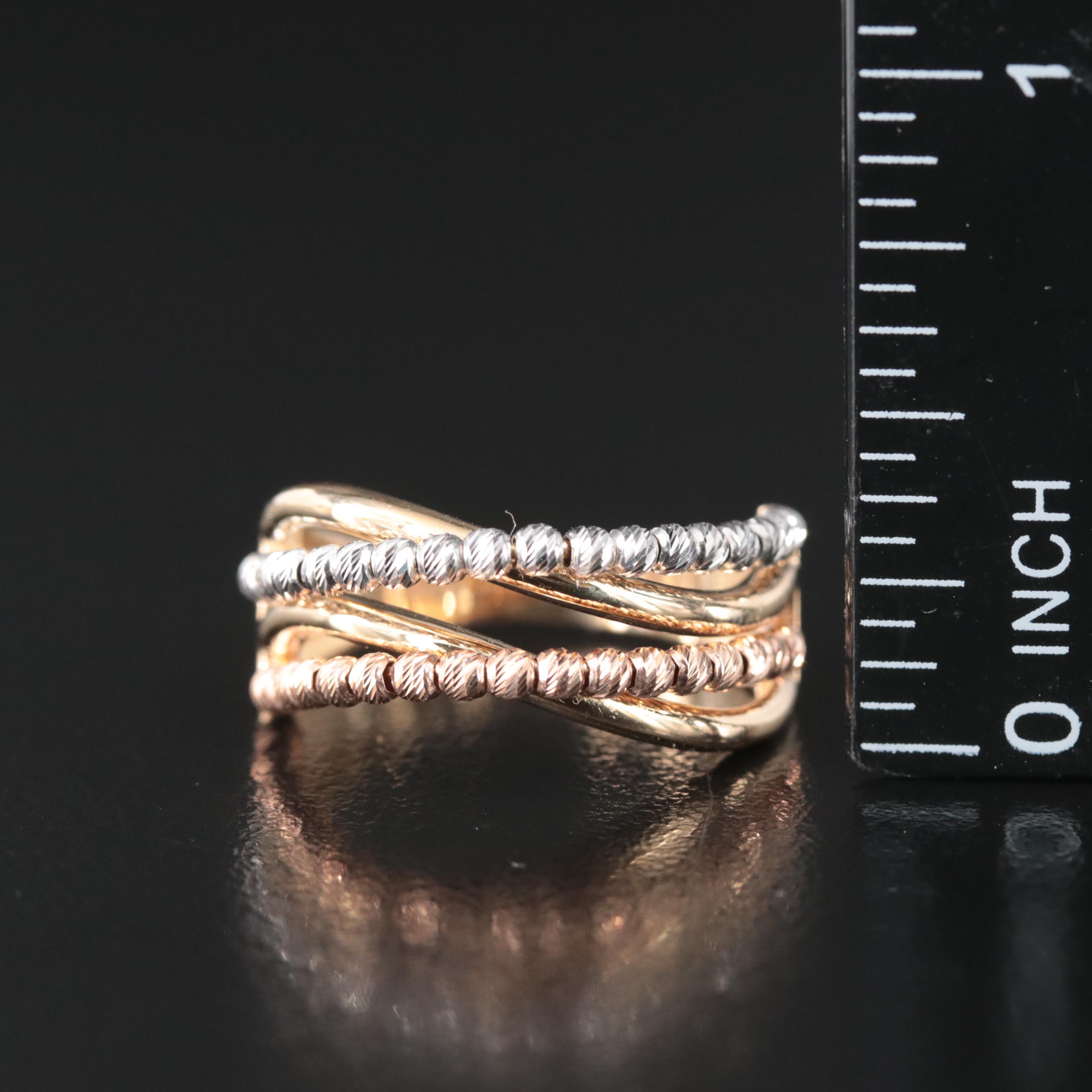 14K Crossover Ring with Two-Tone Bead Accents | EBTH