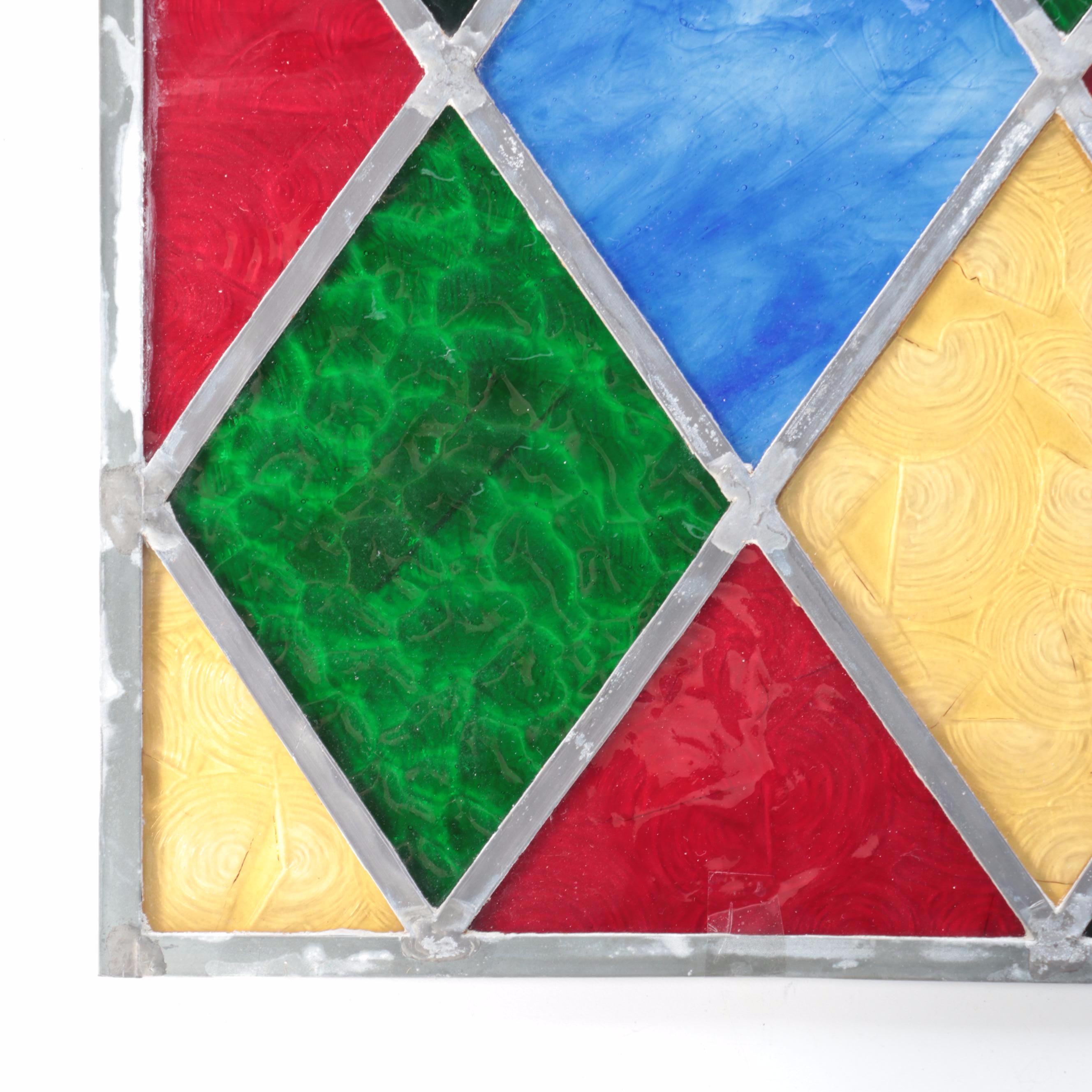 Multicolored Diamond Pattern Stained Glass Window Panels, Mid to Late ...