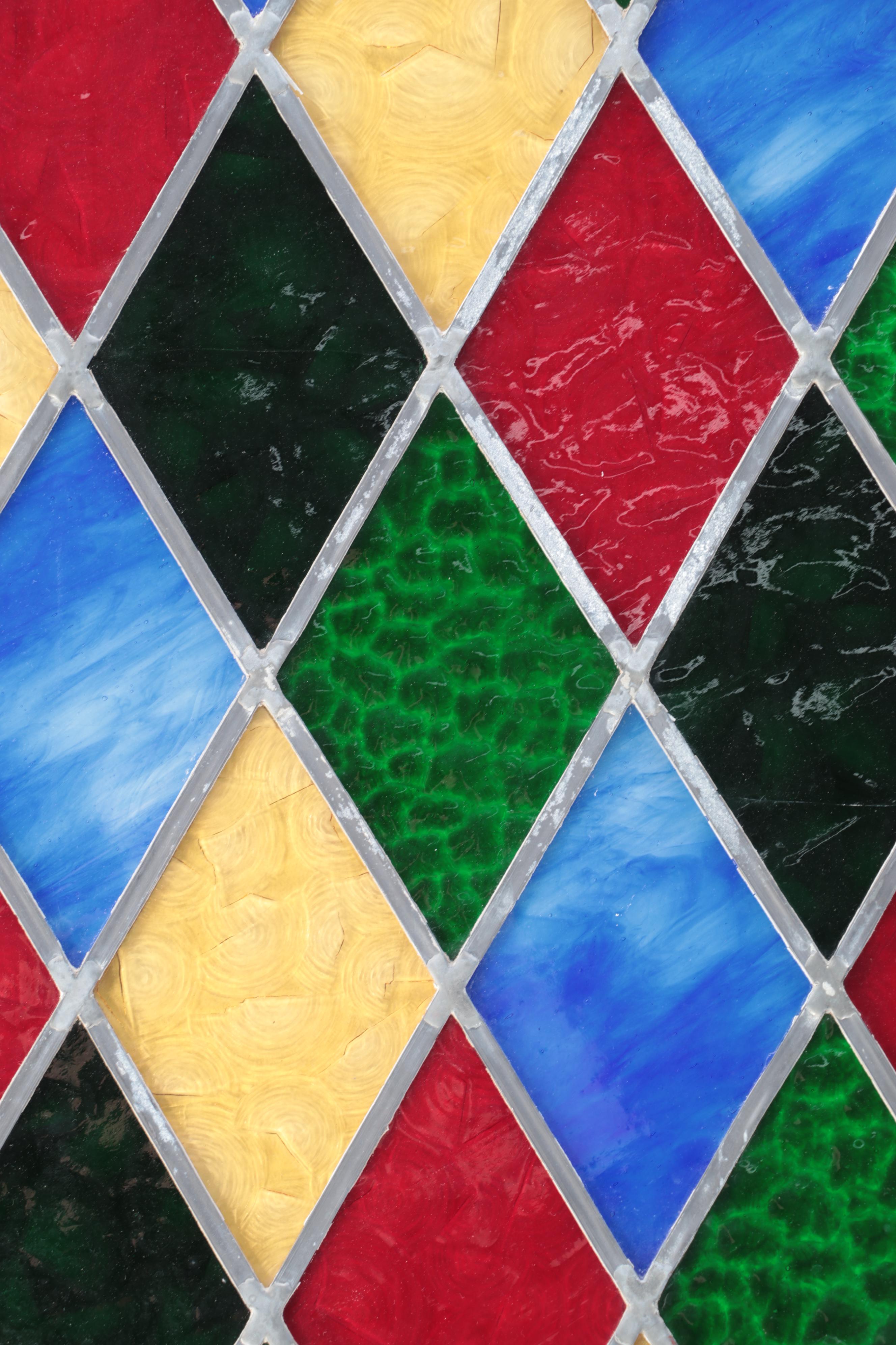 Multicolored Diamond Pattern Stained Glass Window Panels, Mid to Late ...