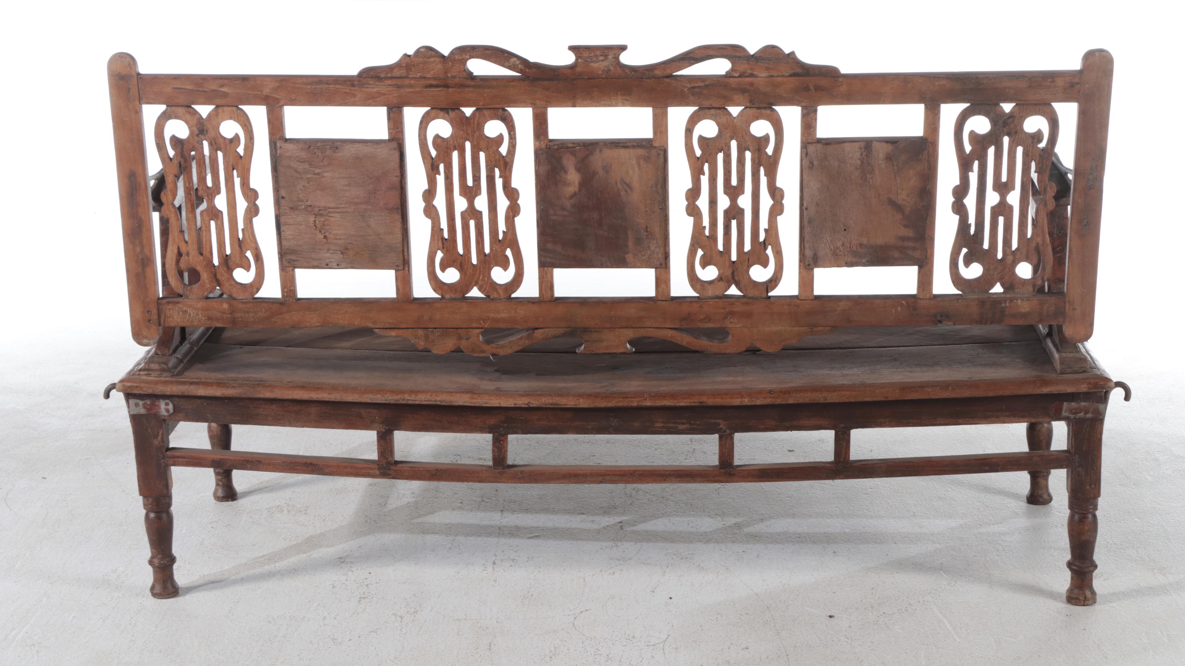 Anglo-Indian Teakwood and Ceramic Tile Bench | EBTH