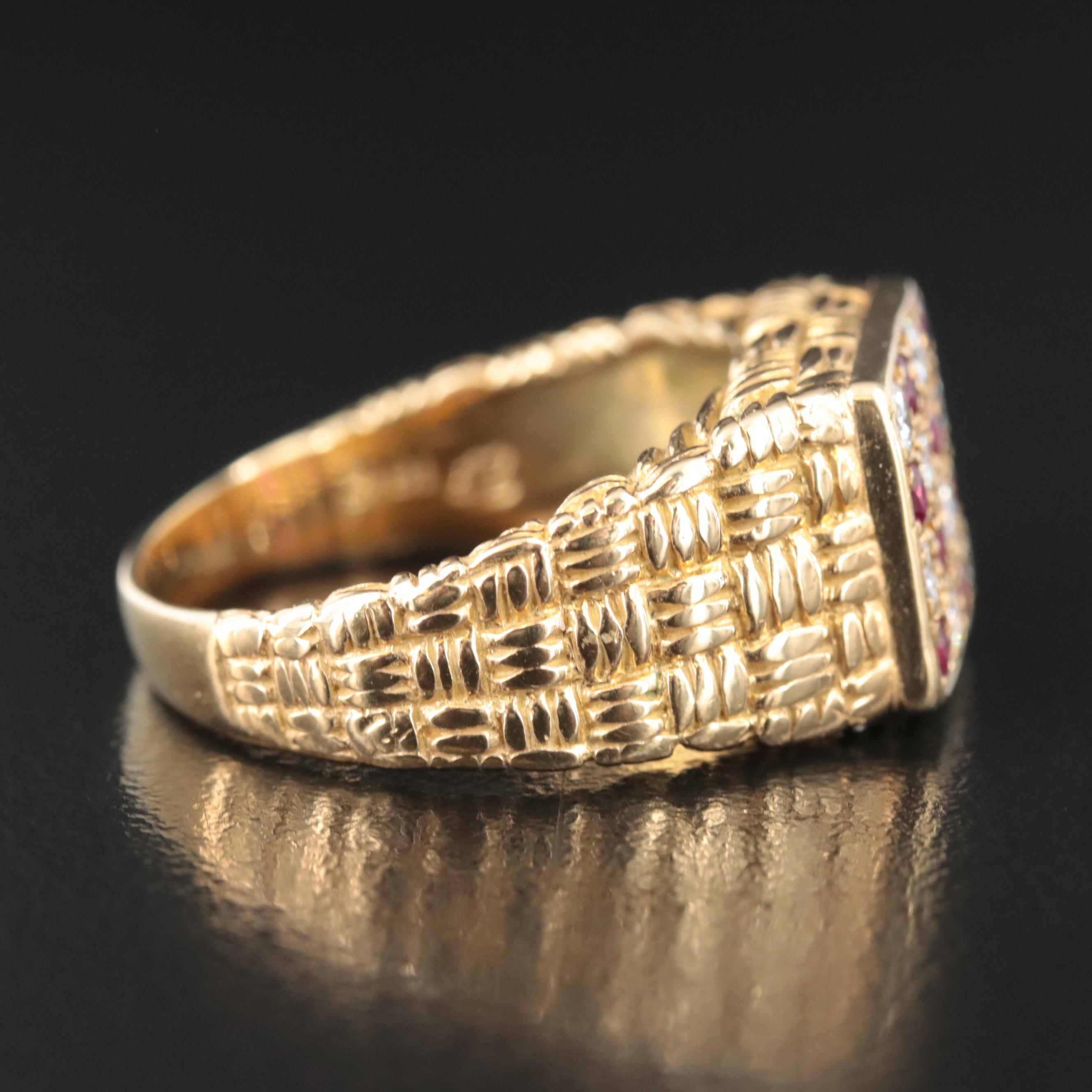18K Ruby and Diamond Basket Weave Ring | EBTH