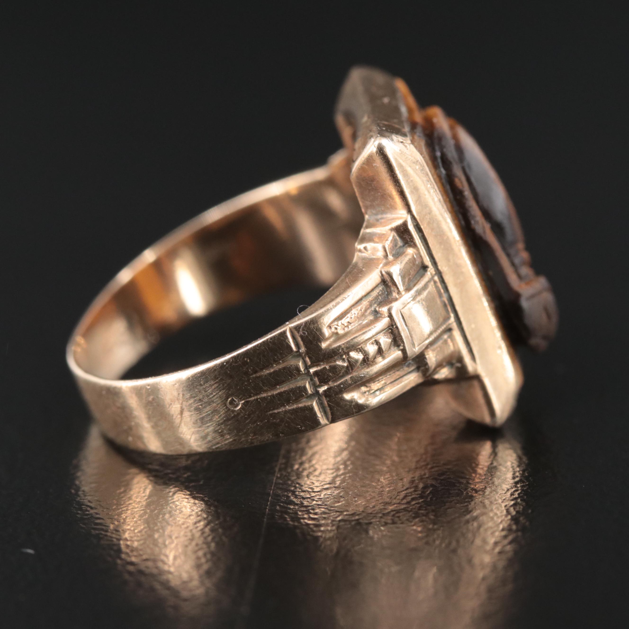 Vintage 10K Carved Tigers Eye Cameo Ring | EBTH