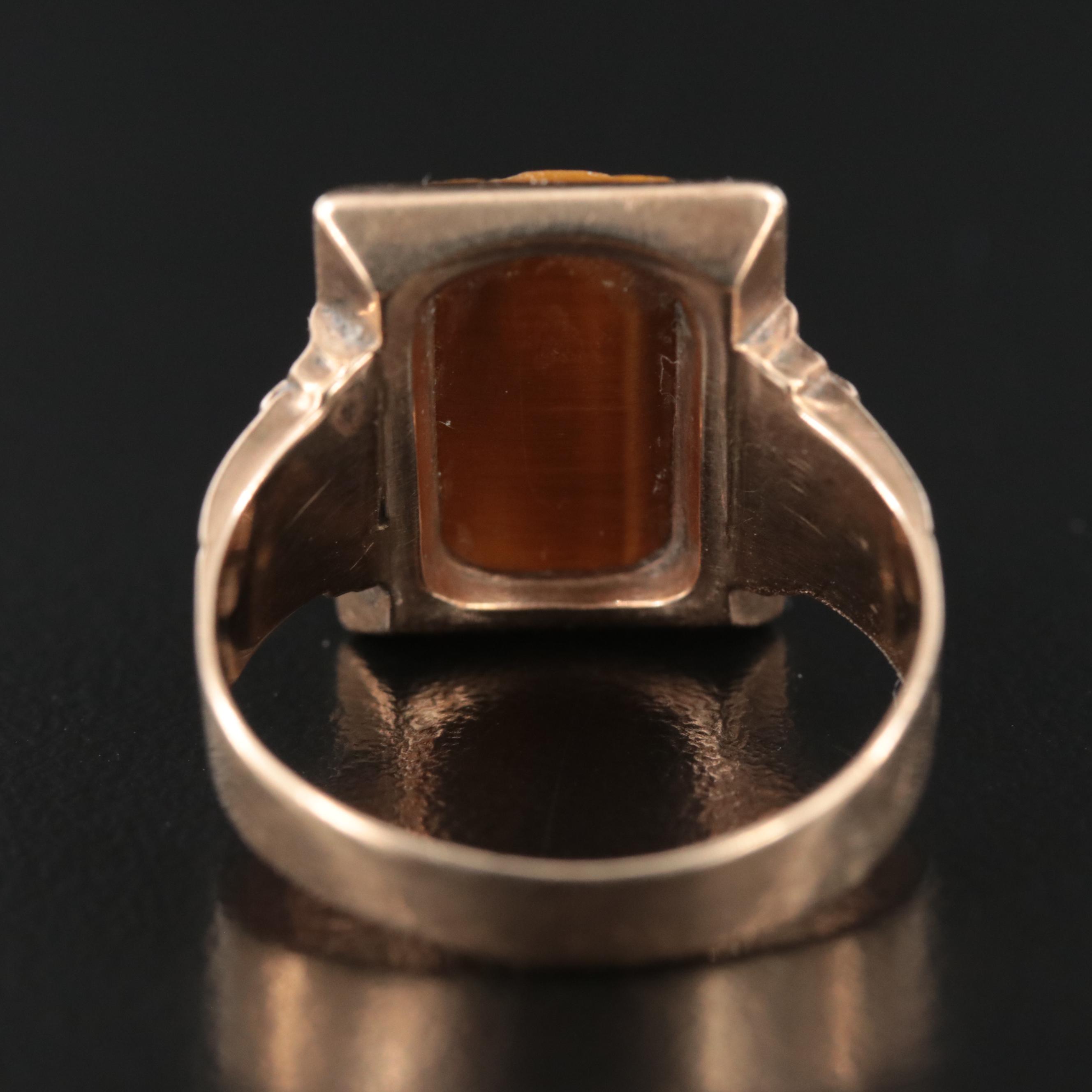 Vintage 10K Carved Tigers Eye Cameo Ring | EBTH