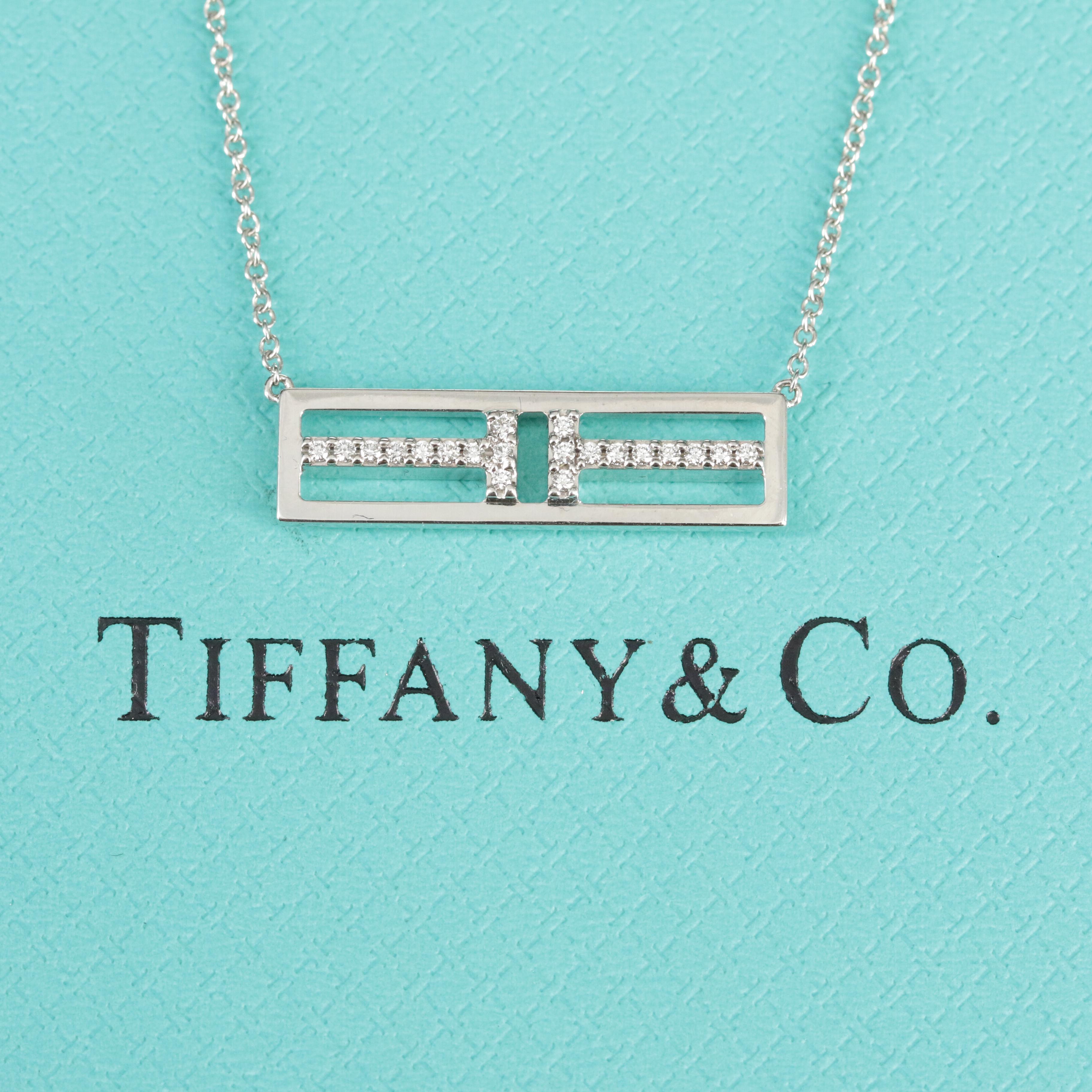 Tiffany & Co. "Tiffany T" 18K Diamond Open Horizontal Bar Necklace | EBTH