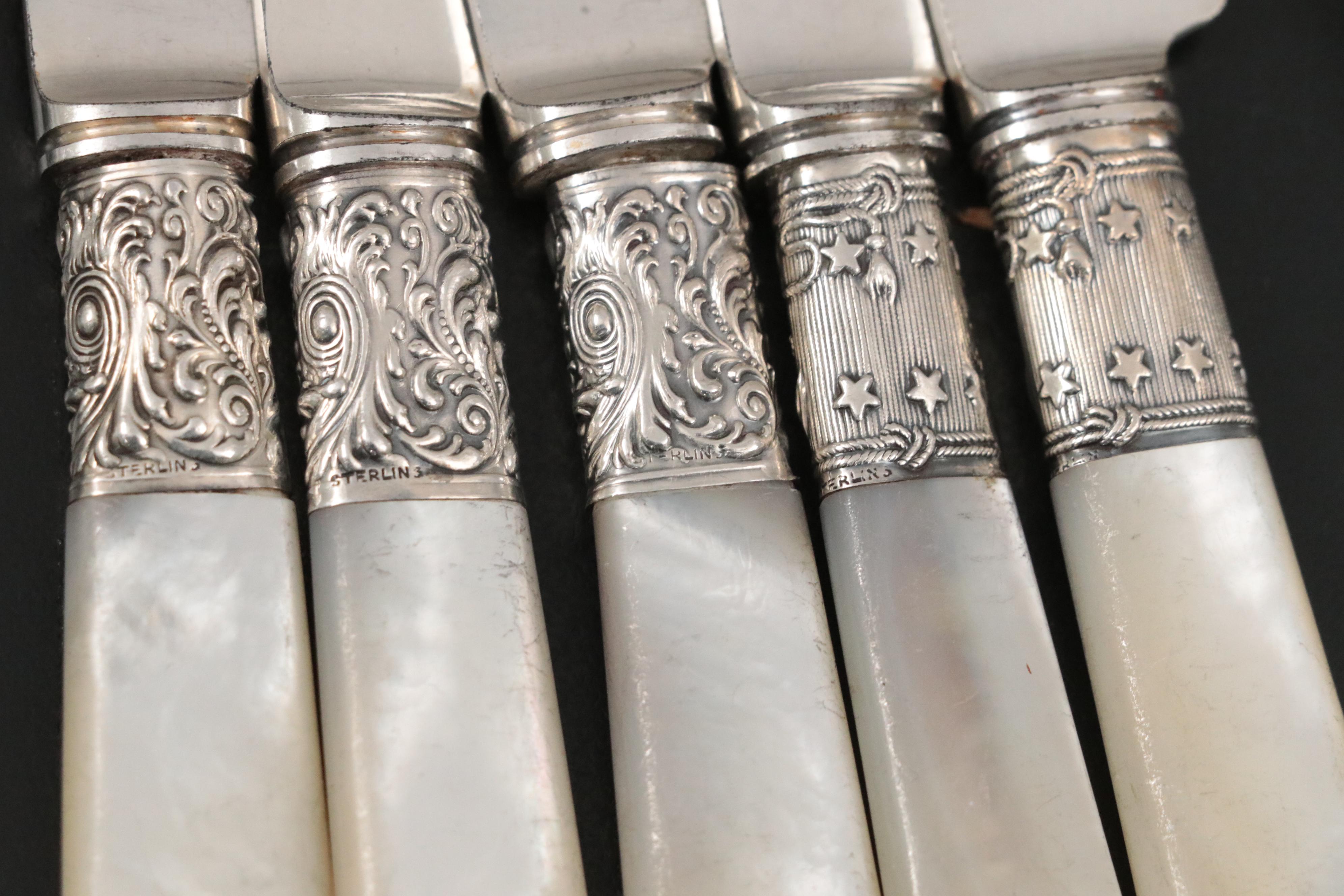 Mother-of-Pearl Handled Dinner Knives with Pearlized Handled Steak ...