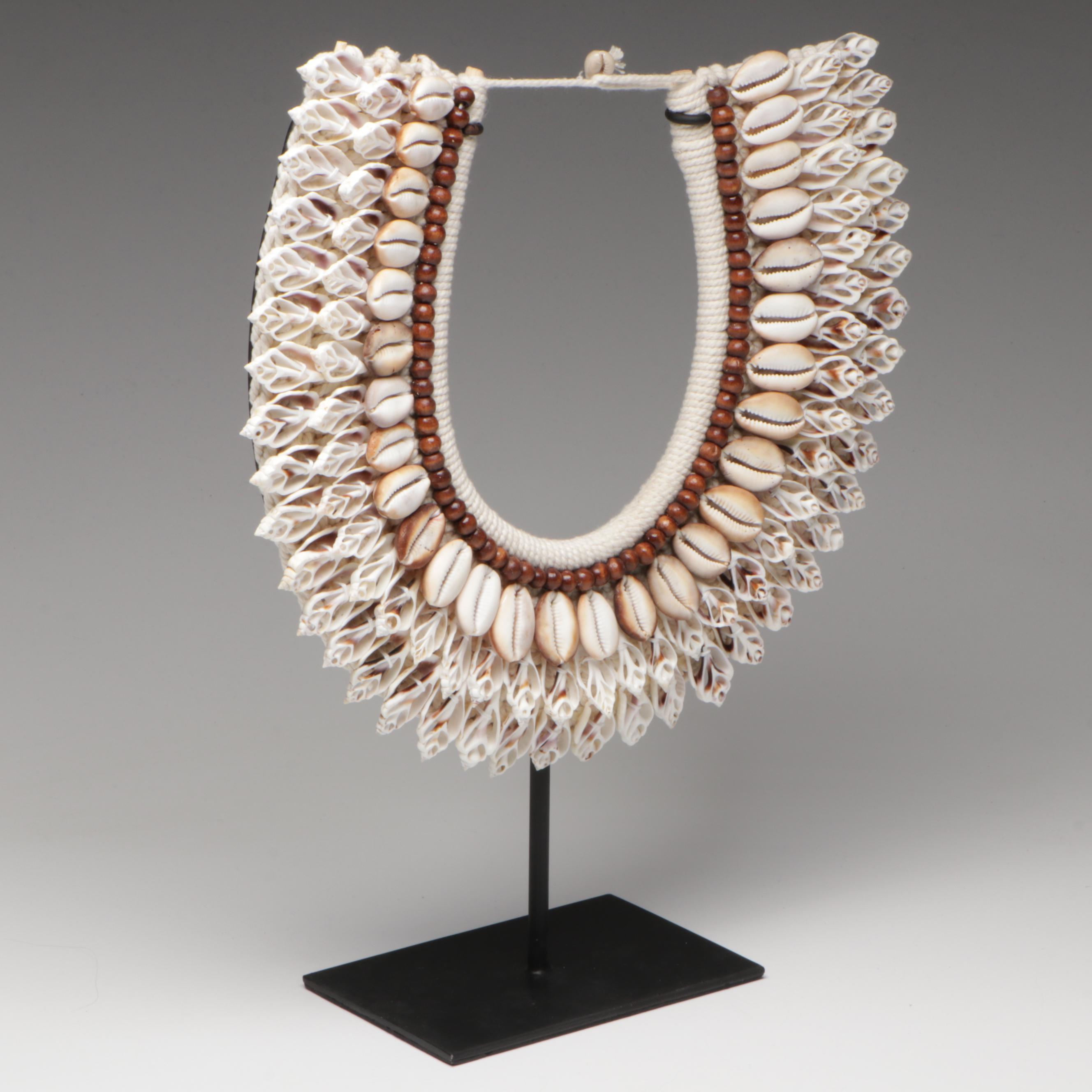 Papua New Guinea Style Seashell Collar Necklace on Metal Stand | EBTH