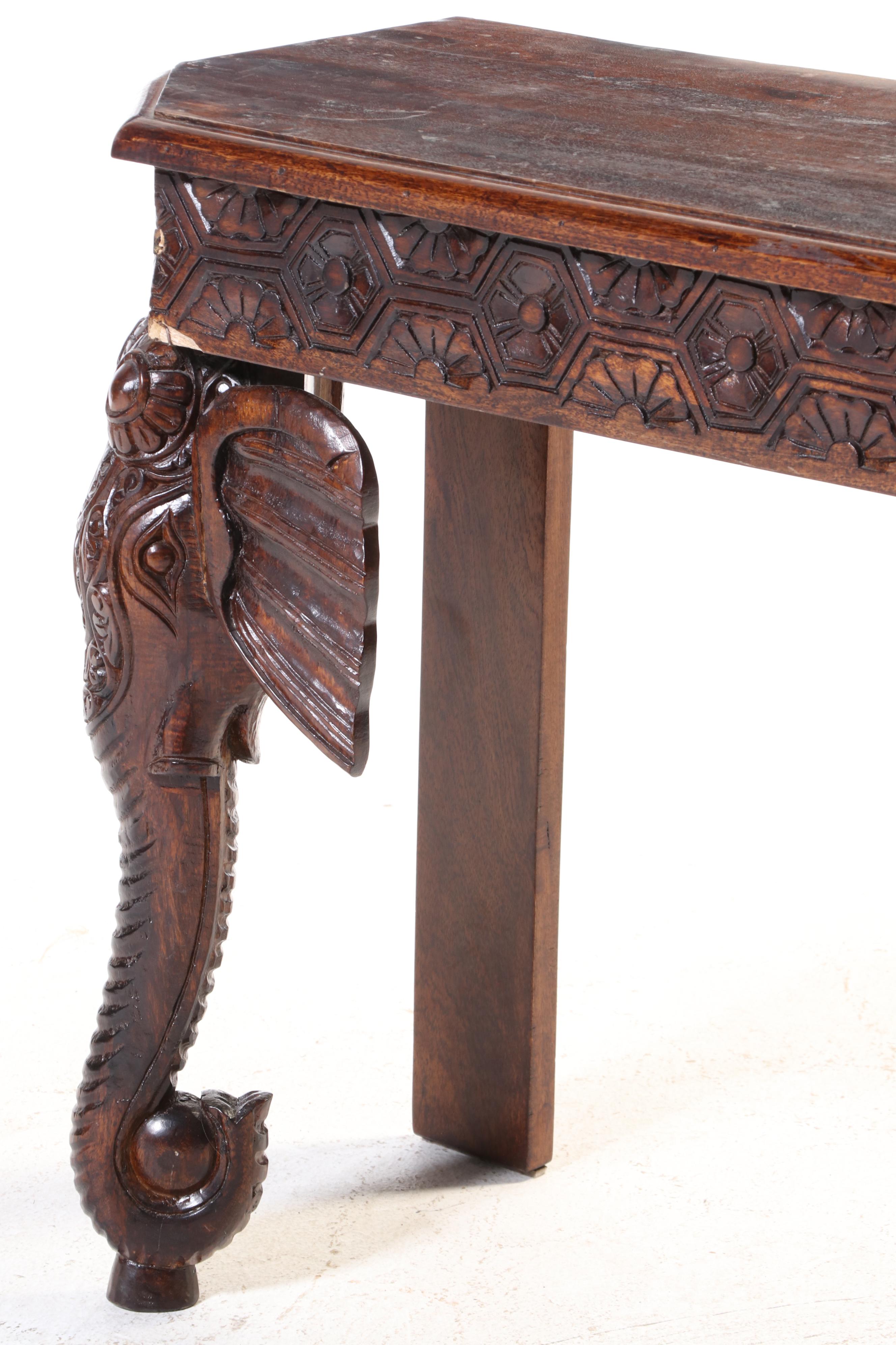 Indian Carved Hardwood Elephant Console Table | EBTH