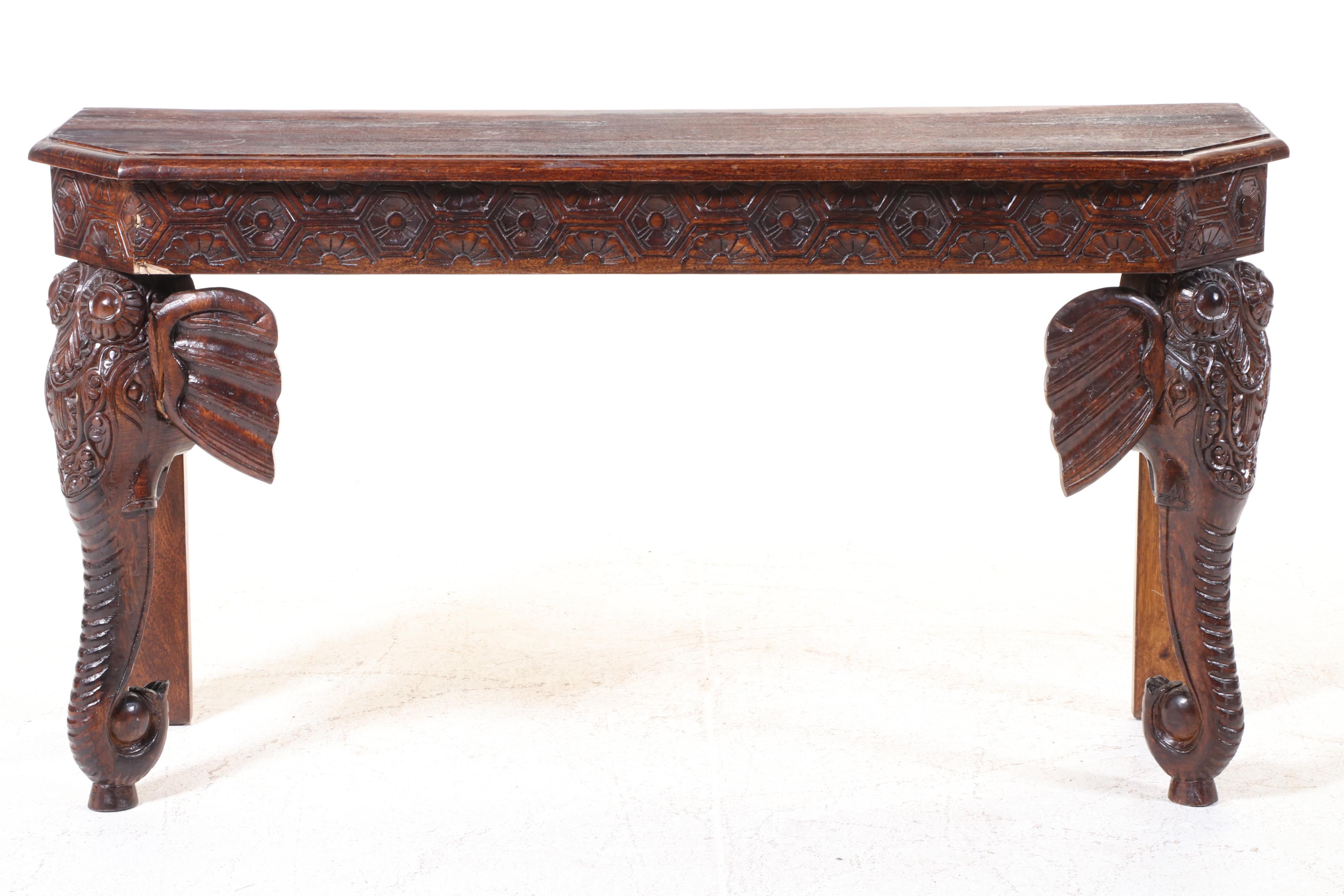 Indian Carved Hardwood Elephant Console Table | EBTH