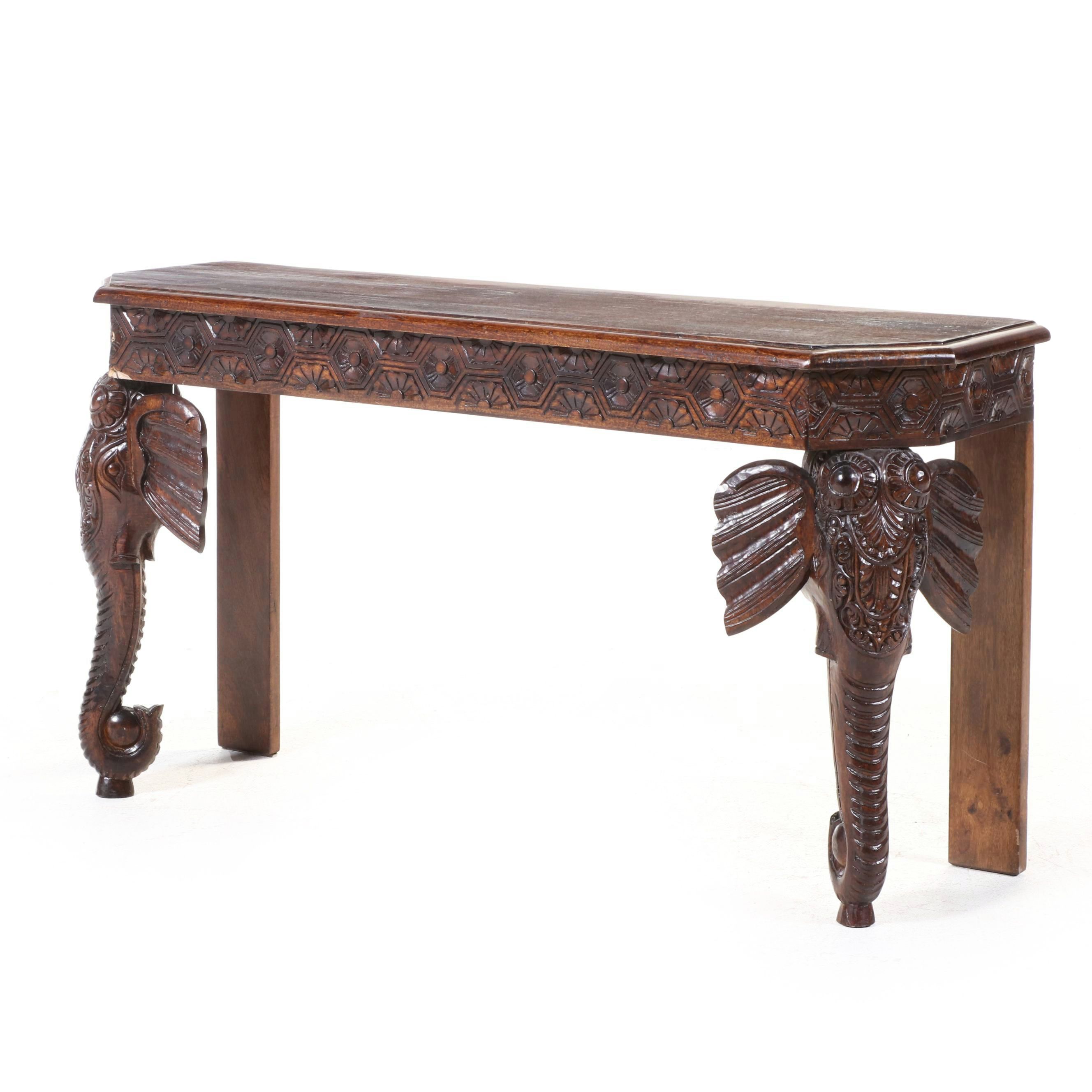 Indian Carved Hardwood Elephant Console Table | EBTH