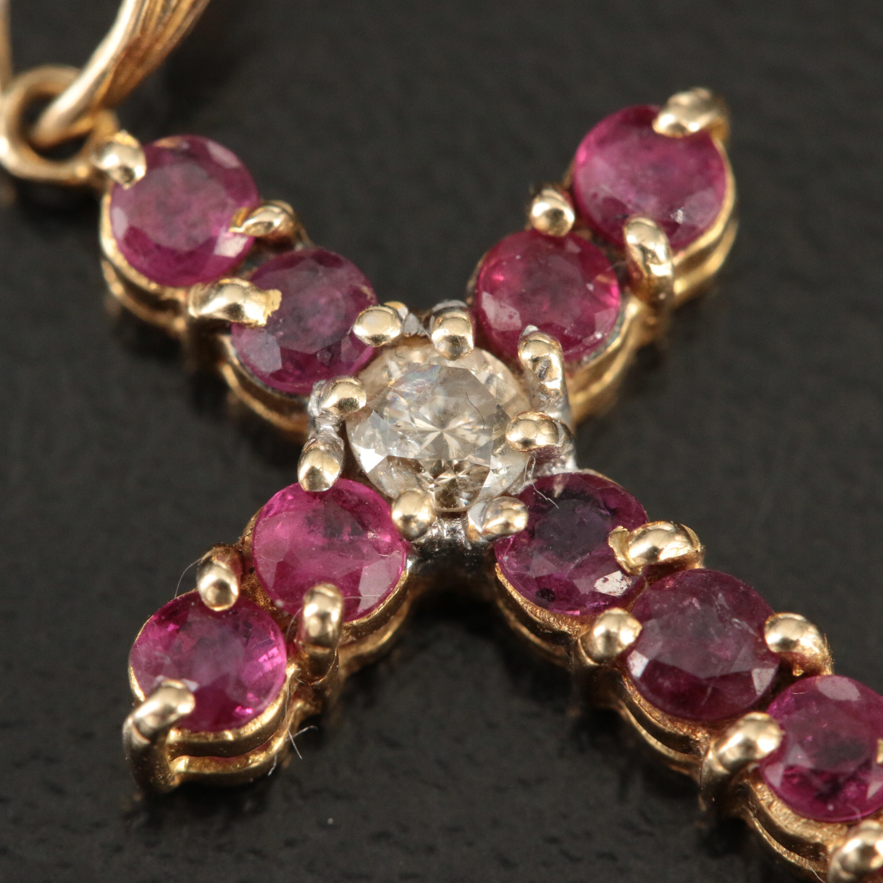 14K Diamond and Ruby Cross Pendant | EBTH