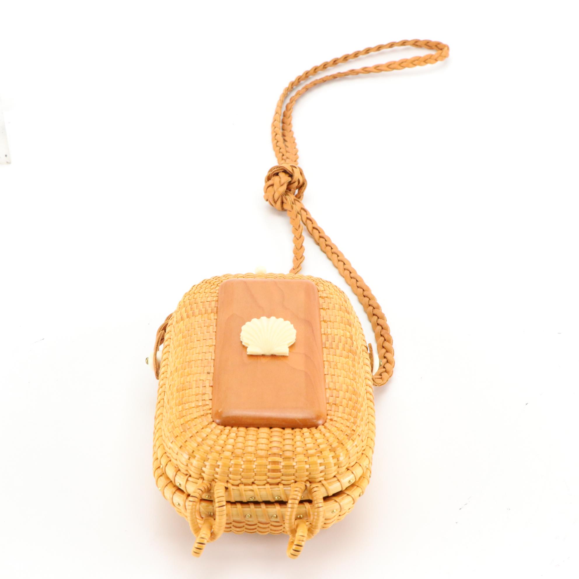 L & G Wieskamp Woven Rattan/Wood Shell Bag, Other Nantucket Gathering ...