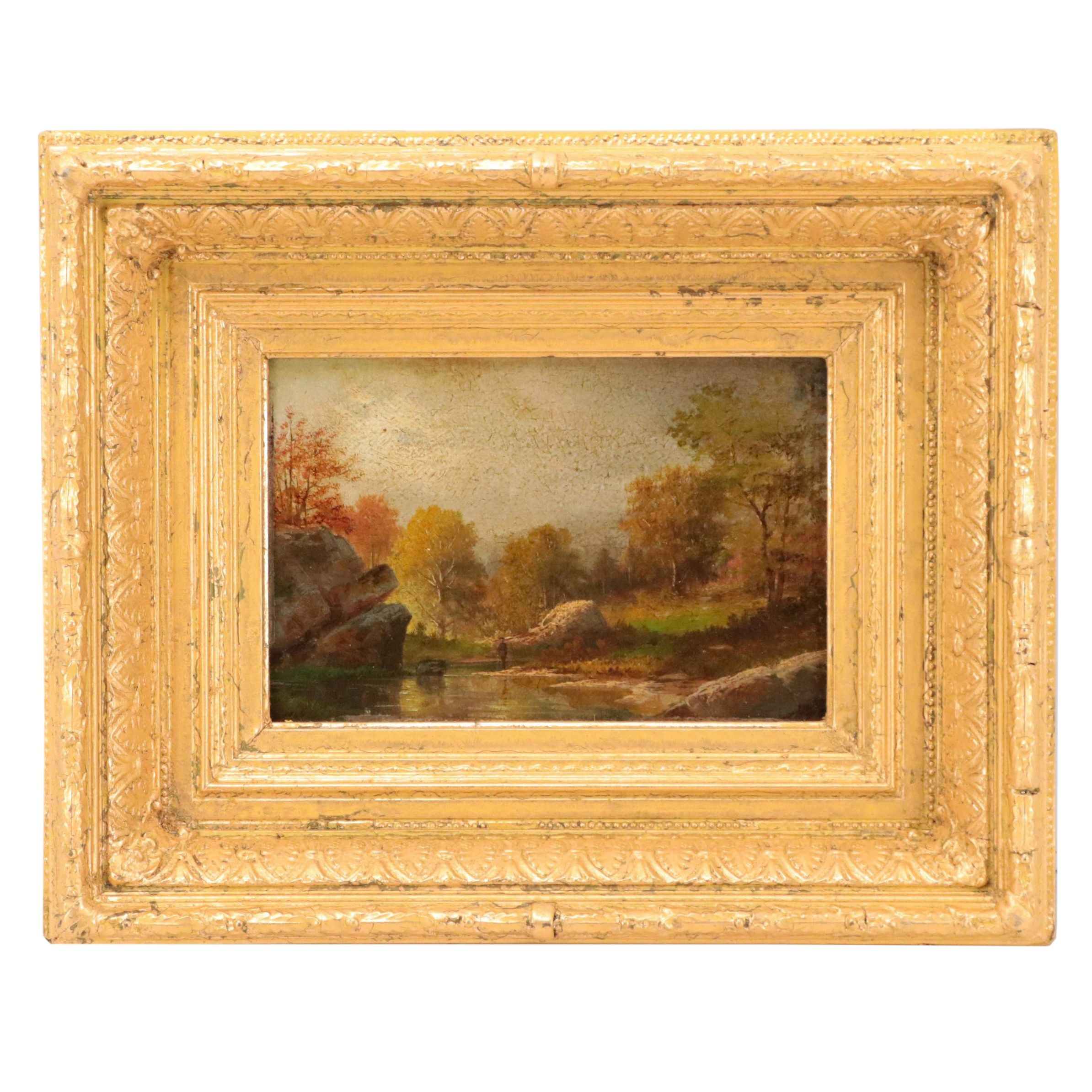 Attributed to Robert Von Ness Oil Painting of Pastoral Landscape, 19th ...