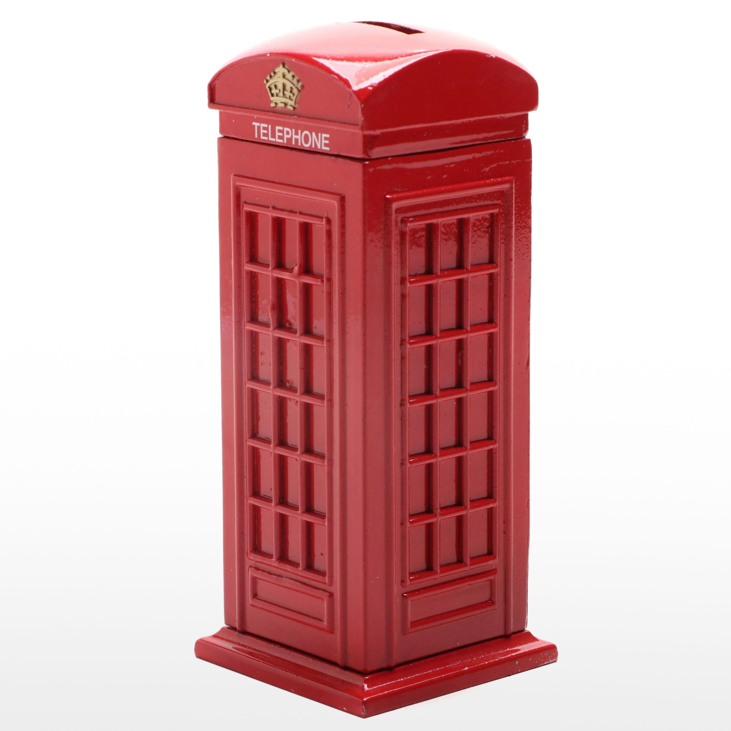 Cast Metal Red Telephone Box Coin Bank | EBTH